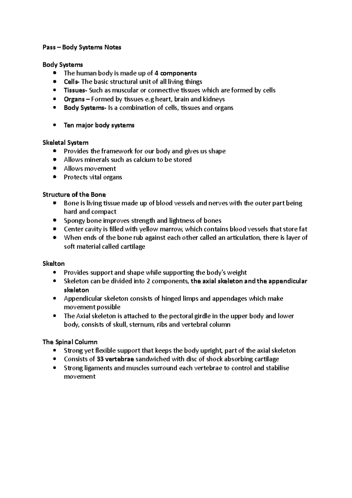 Body System Notes - Pass – Body Systems Notes Body Systems The human ...