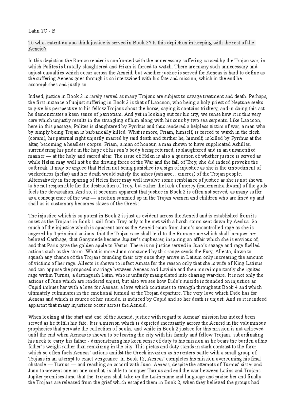 2C - b practice Justice - Thematic response - Latin 2C - B To what ...