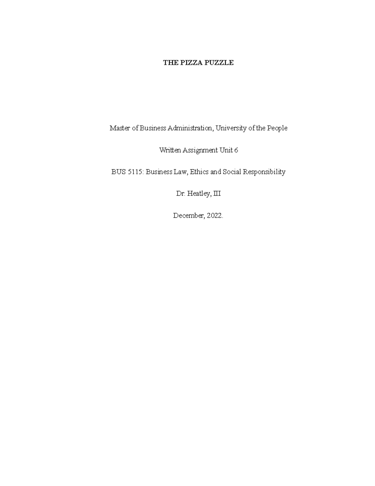 THE Pizza Puzzle - Greetings. Thank you for this comprehensive post ...