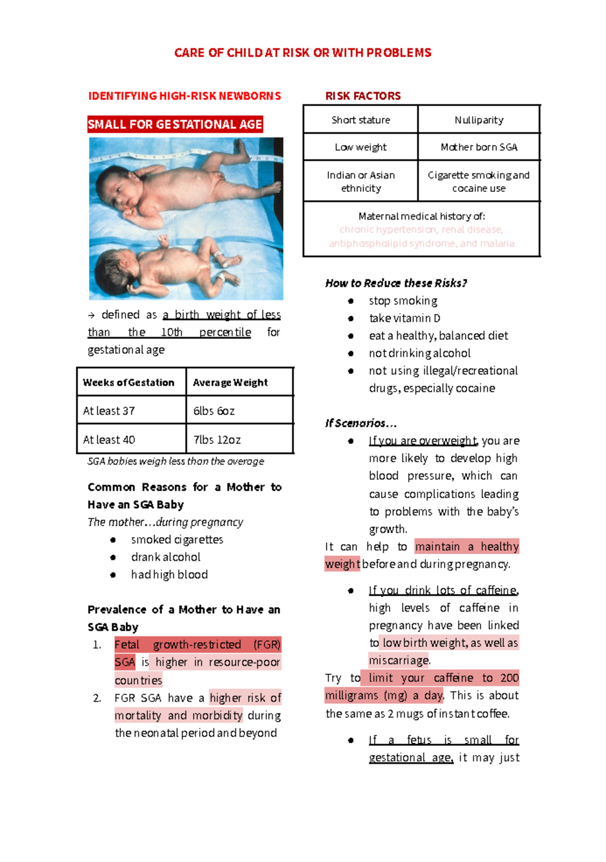 Care of Child at Risk - IDENTIFYING HIGH-RISK NEWBORNS SMALL FOR ...