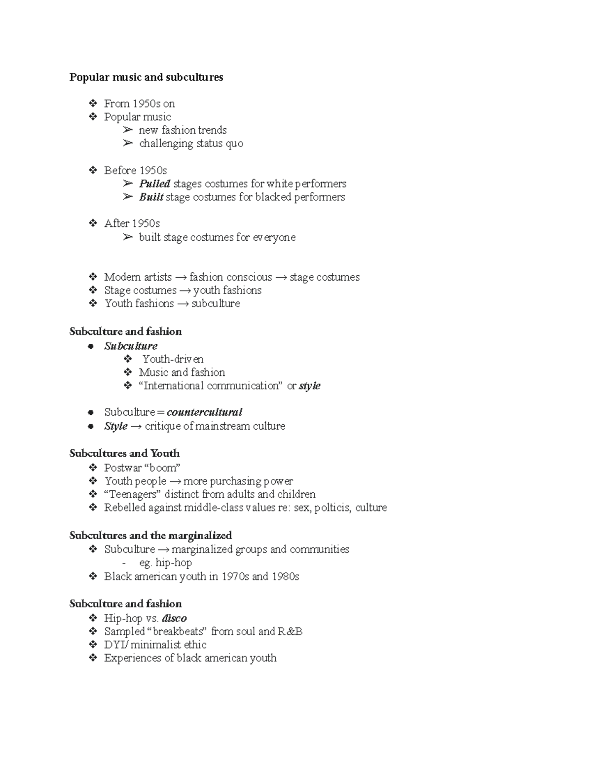 Untitled document-4 - class six notes - Popular music and subcultures ...