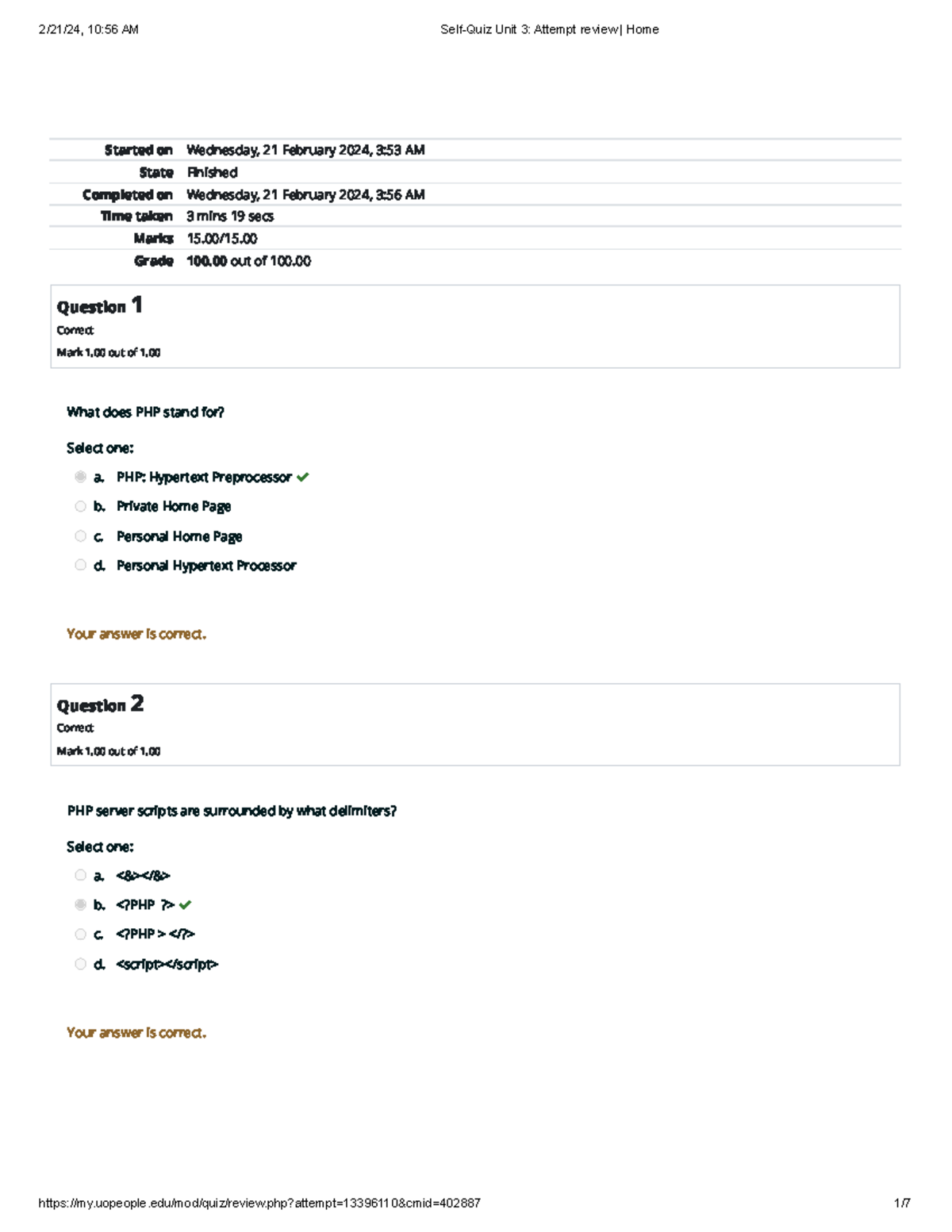 Self-Quiz Unit 3 - Started on Wednesday, 21 February 2024, 3:53 AM ...