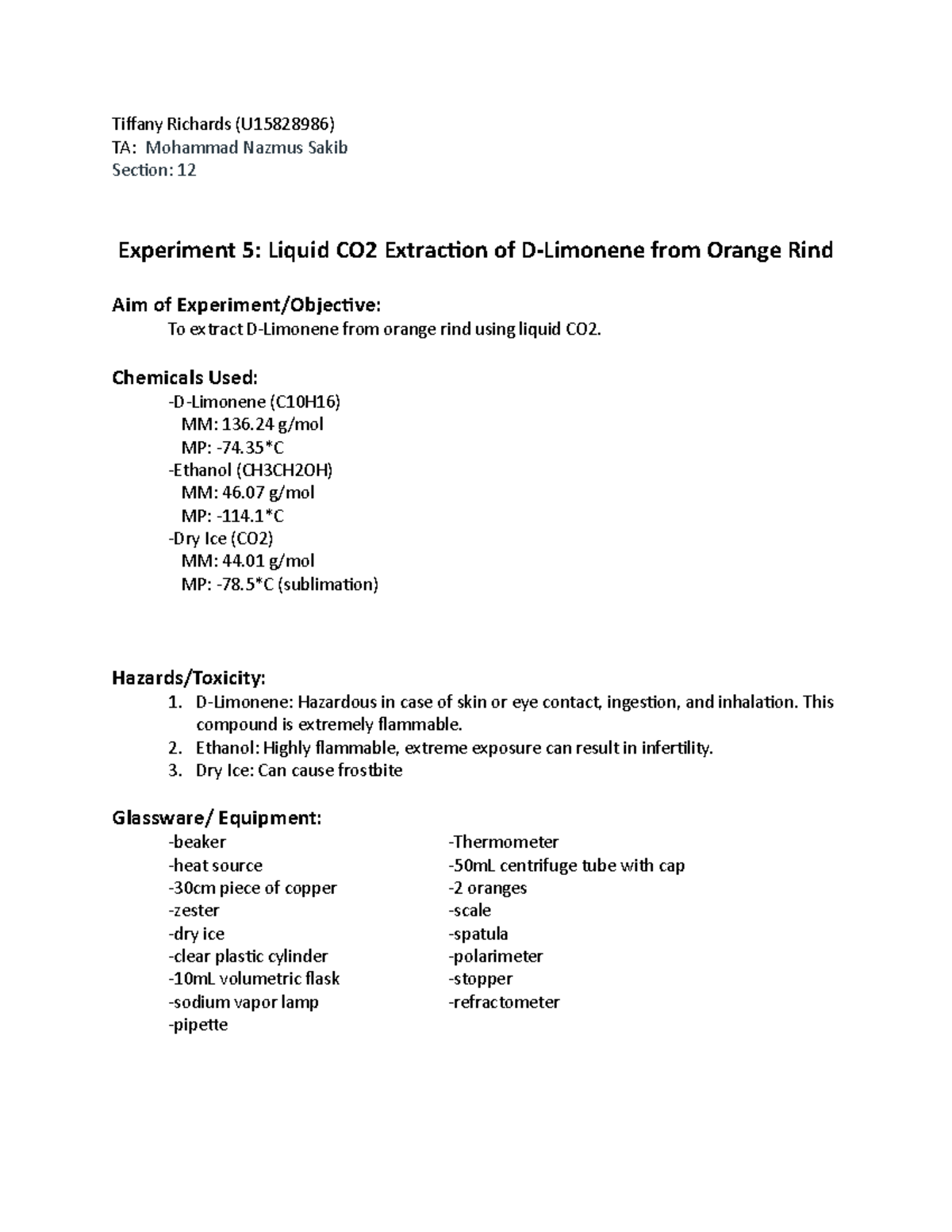 Experiment 5- Pre lab - Tiffany Richards (U15828986) TA: Mohammad ...