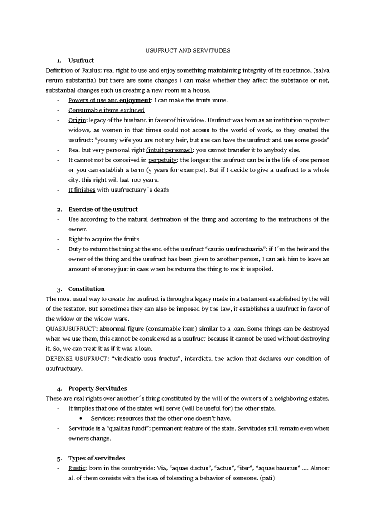 Usufruct AND Servitudes - USUFRUCT AND SERVITUDES Usufruct Definition ...