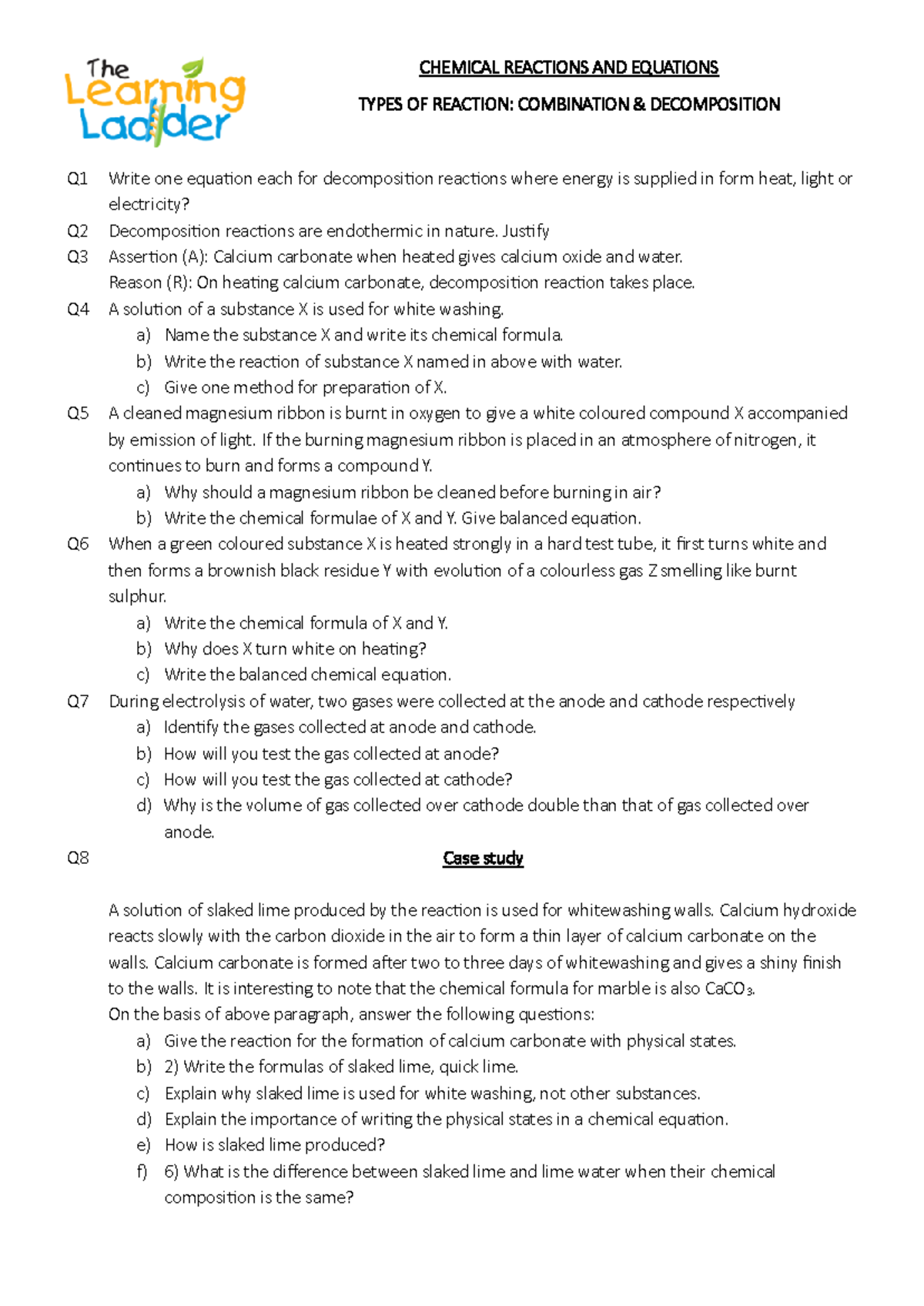 Chemistry class 10 class test - CHEMICAL REACTIONS AND EQUATIONS TYPES ...