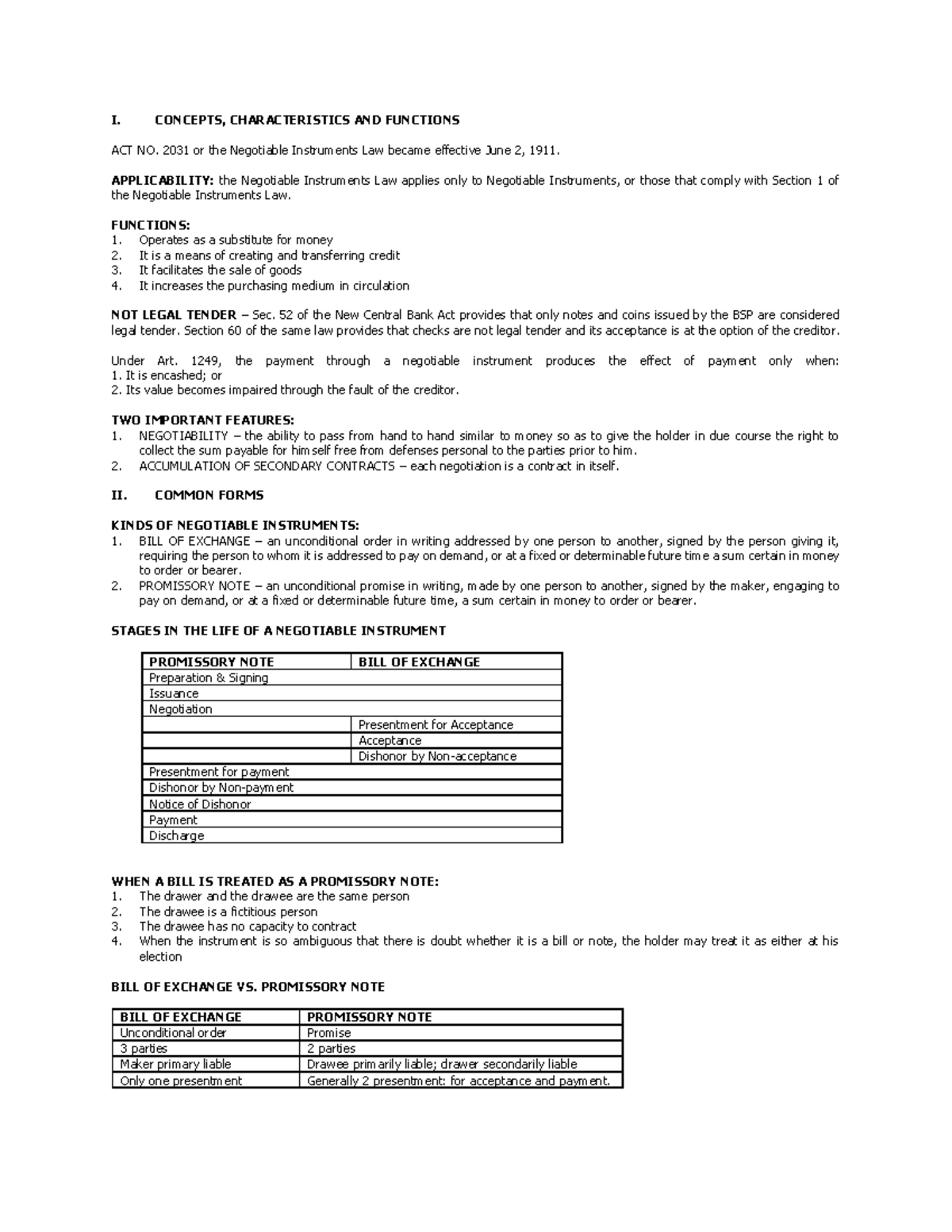 9 Negotiable Instruments LAW AND - I. CONCEPTS, CHARACTERISTICS AND ...