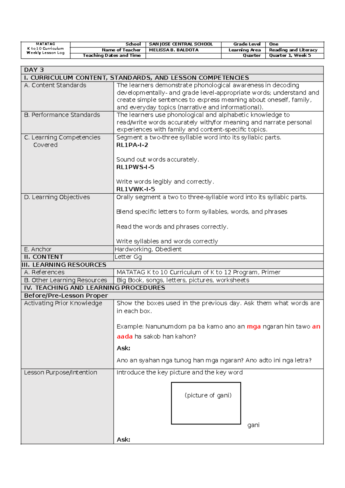 LE Q1 WEEK 5 DAY 3 - lesson exemplar - MATATAG K to 10 Curriculum ...