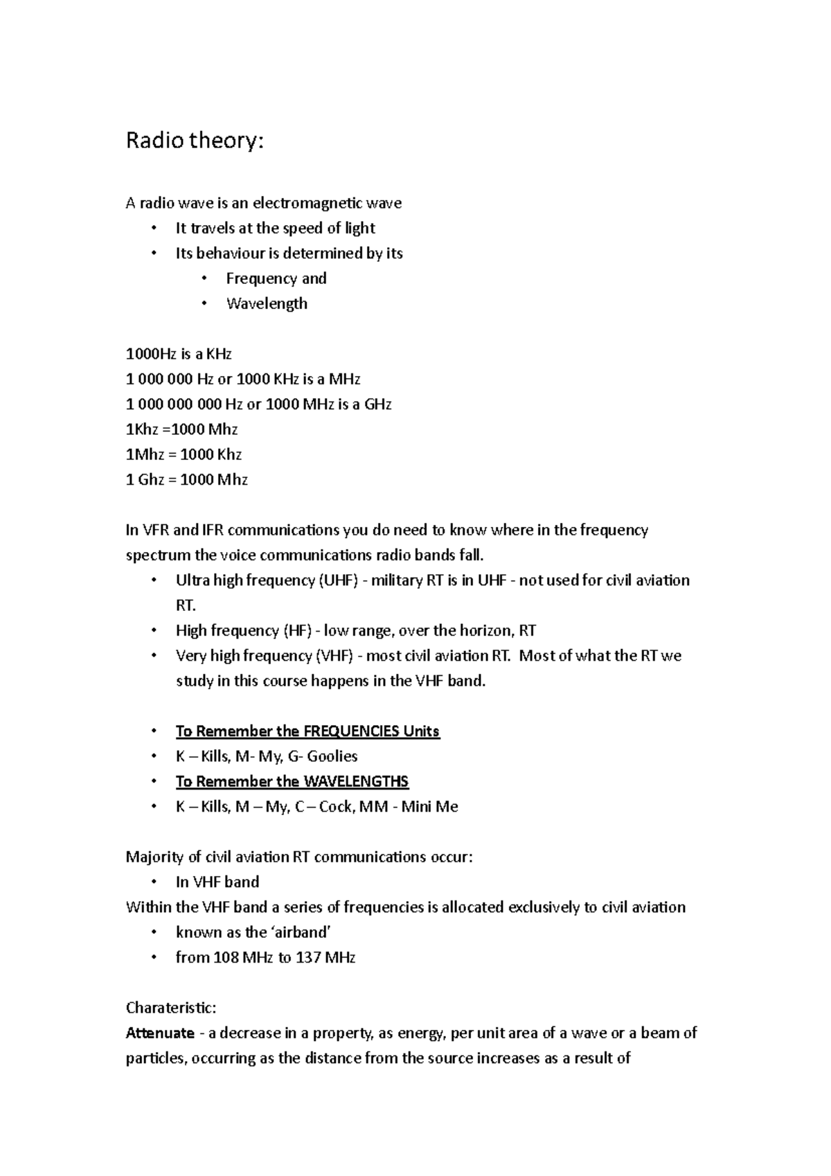 Radio theory - Notes for subject - Radio theory: A radio wave is an ...