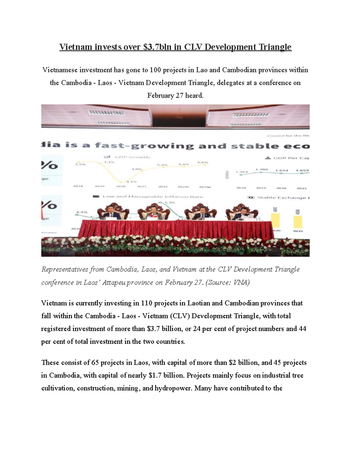 Tài liệu tiếng anh 1 - Vietnam invests over $3 in CLV Development ...