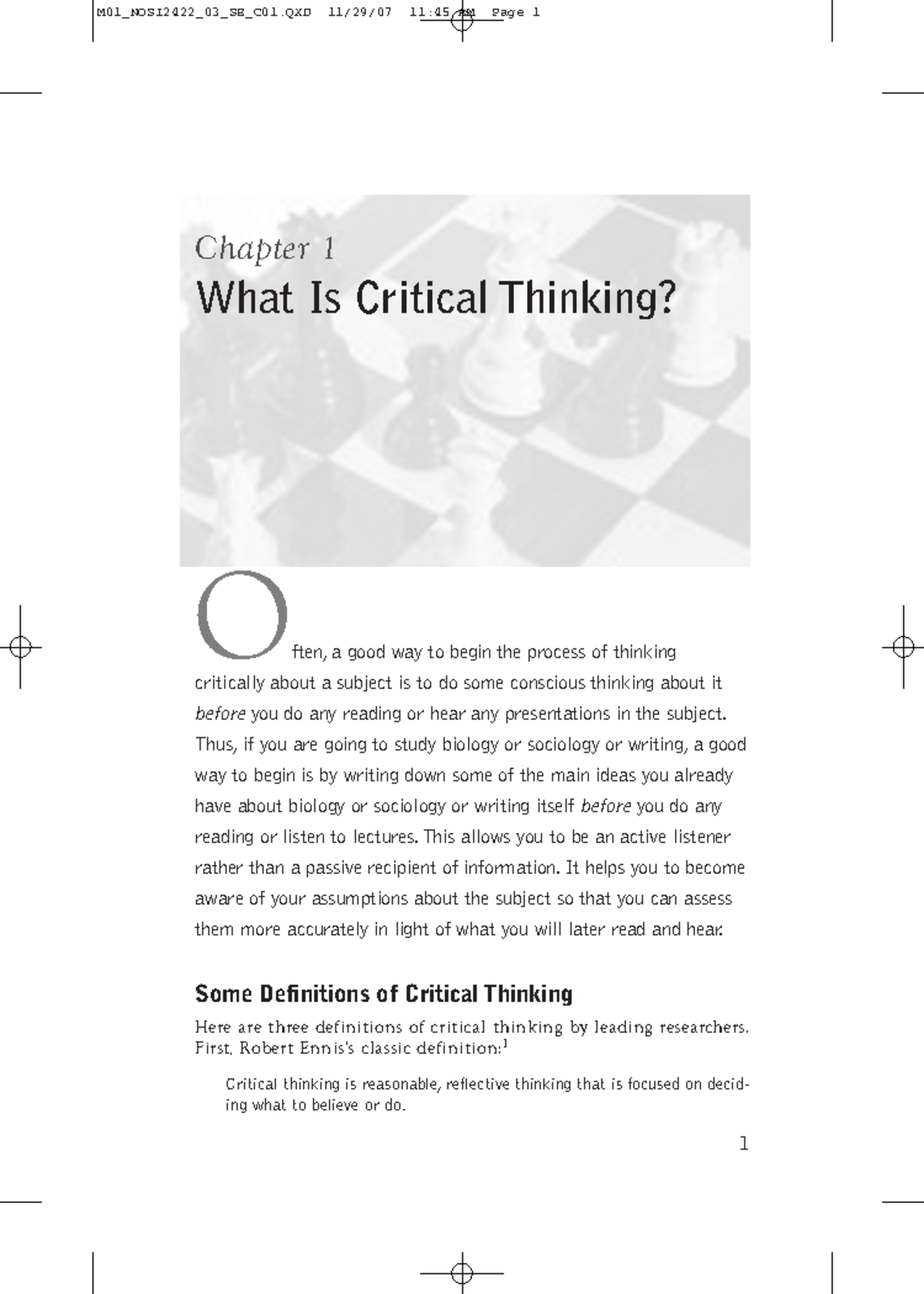 Critical Thinking chapter - Chapter 1 What Is Critical Thinking? 1 ...