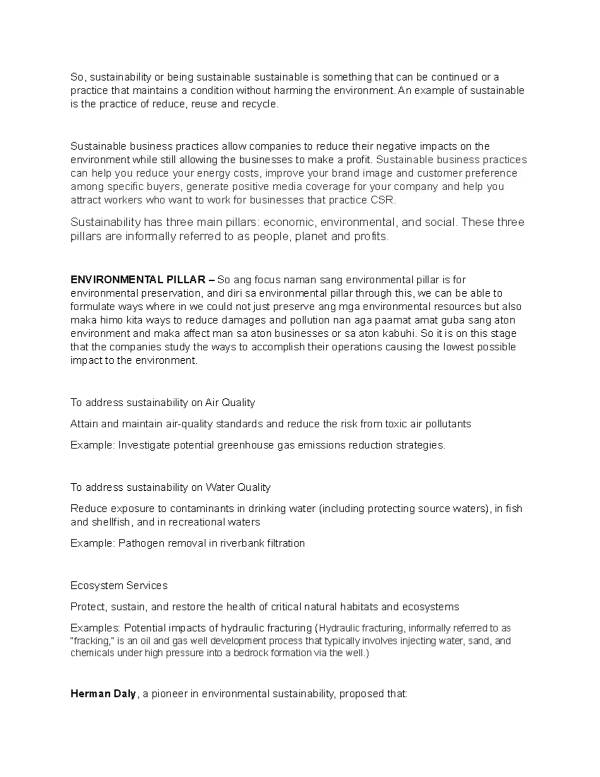 Report- Sustainability - So, sustainability or being sustainable ...