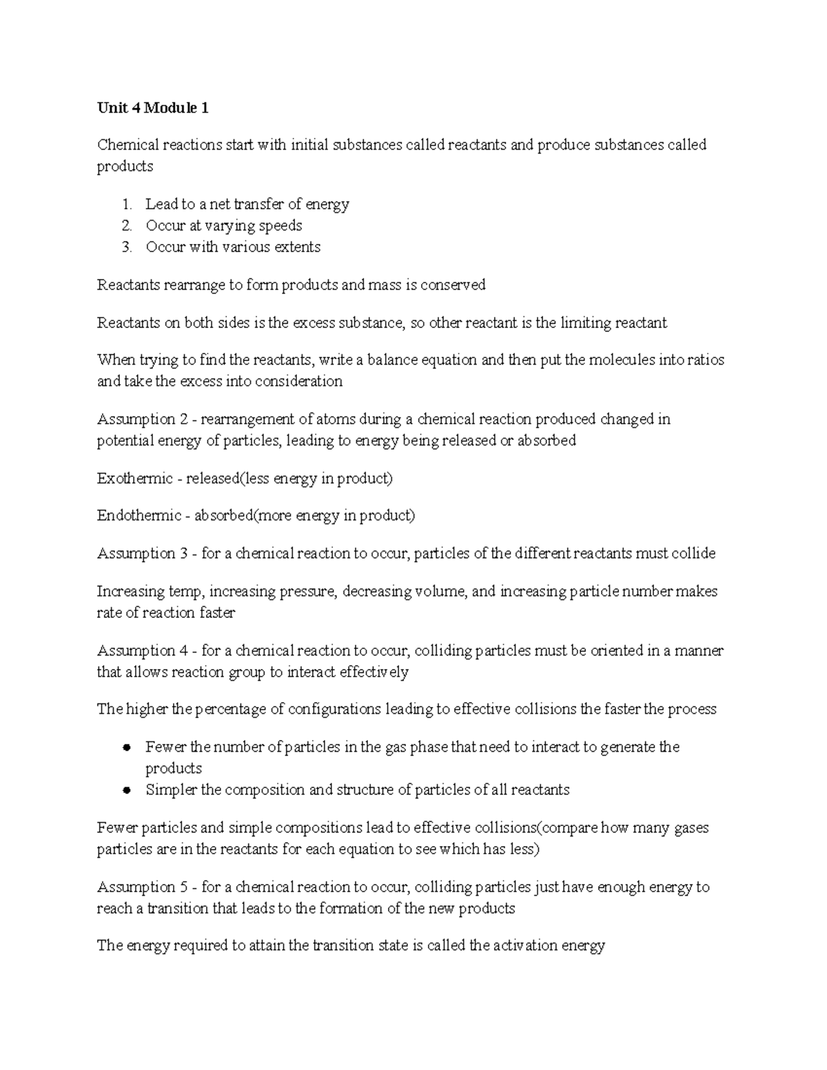 Principles of Chemistry I Unit 4 - Unit 4 Module 1 Chemical reactions ...