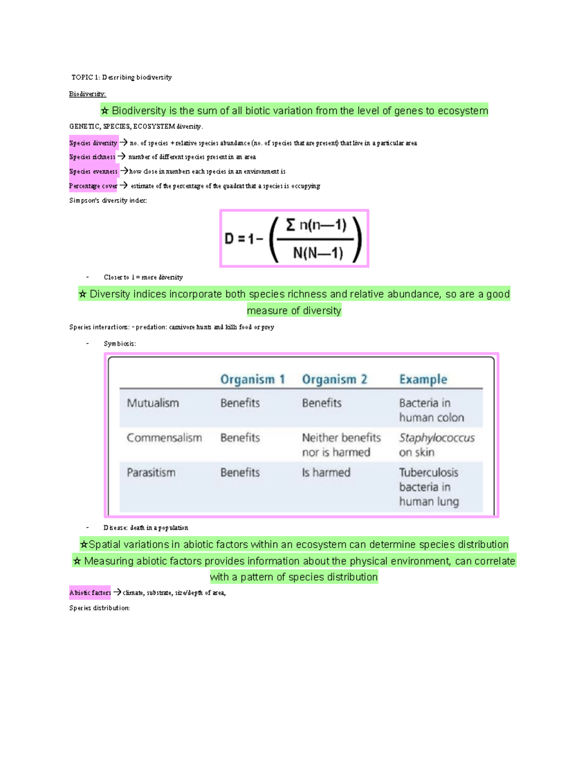 Biology EXAM Revision Notes - TOPIC 1: Describing biodiversity ...