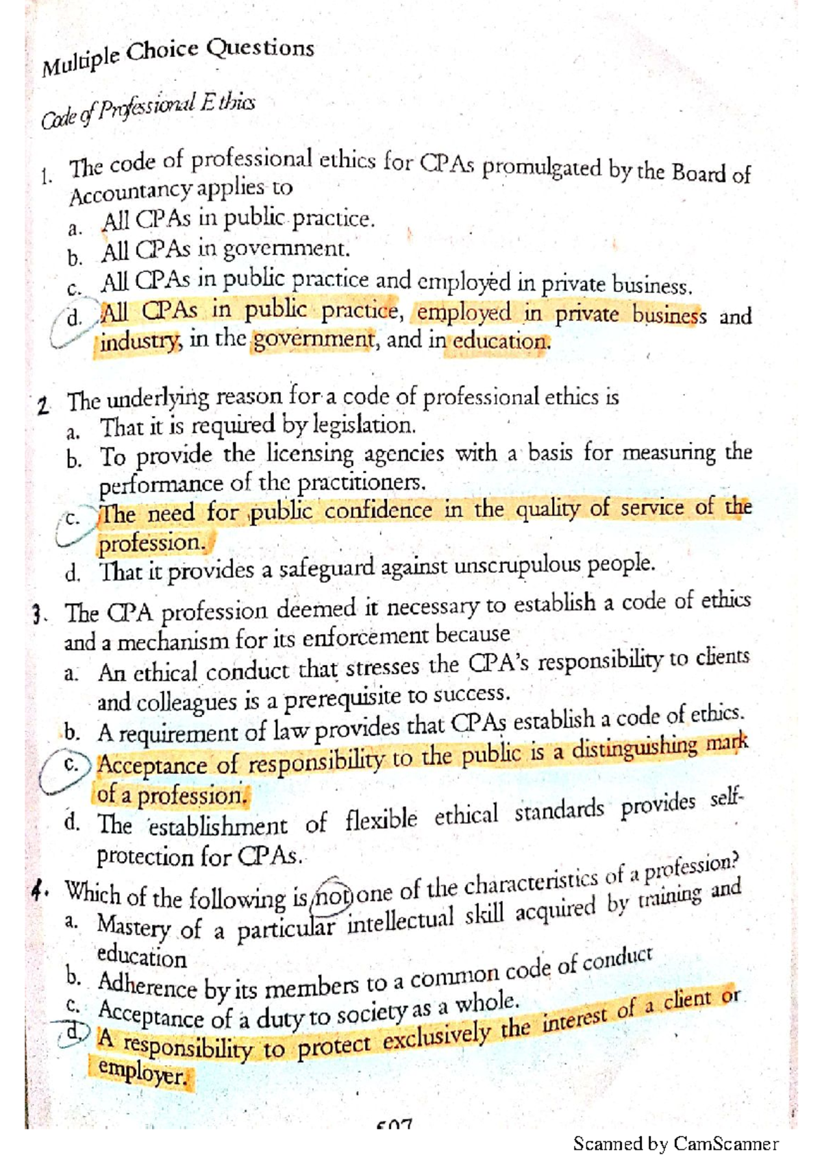 2011 ed - Code of Ethics Multiple Choice Questions - Accountancy - Studocu