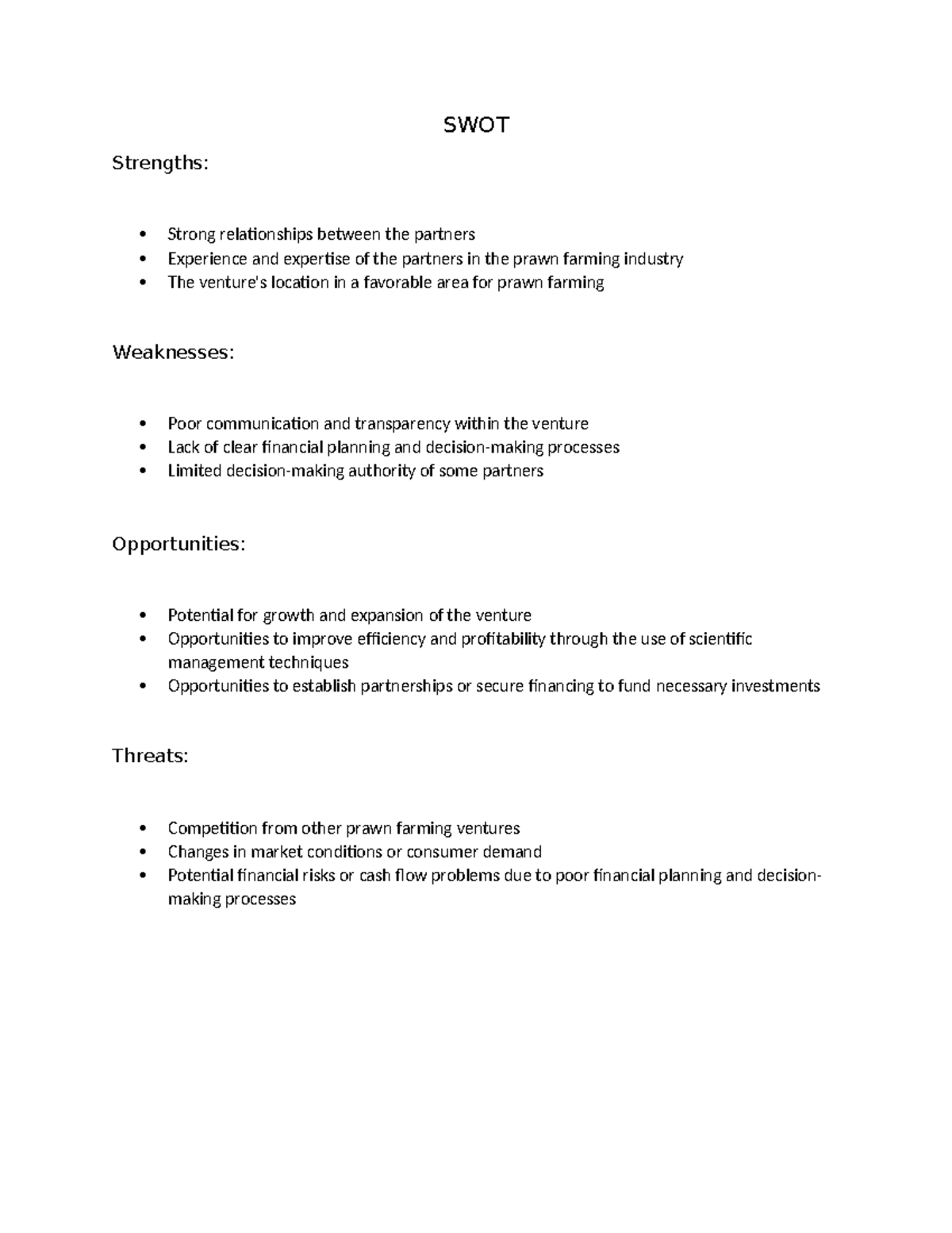 SWOT Lucky Prawn FARM - SWOT - SWOT Strengths: Strong relationships ...