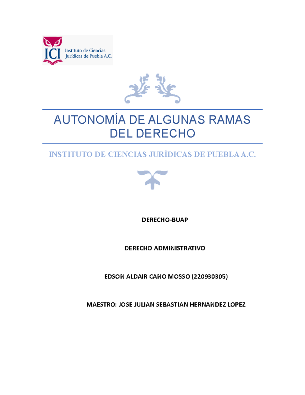 Autonomía DE Algunas Ramas DEL Derecho - AUTONOMÍA DE ALGUNAS RAMAS DEL ...