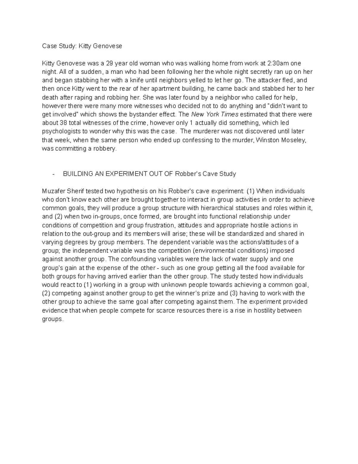 Analysis of Case Studies and Building an Experiment in Abnormal Psych ...