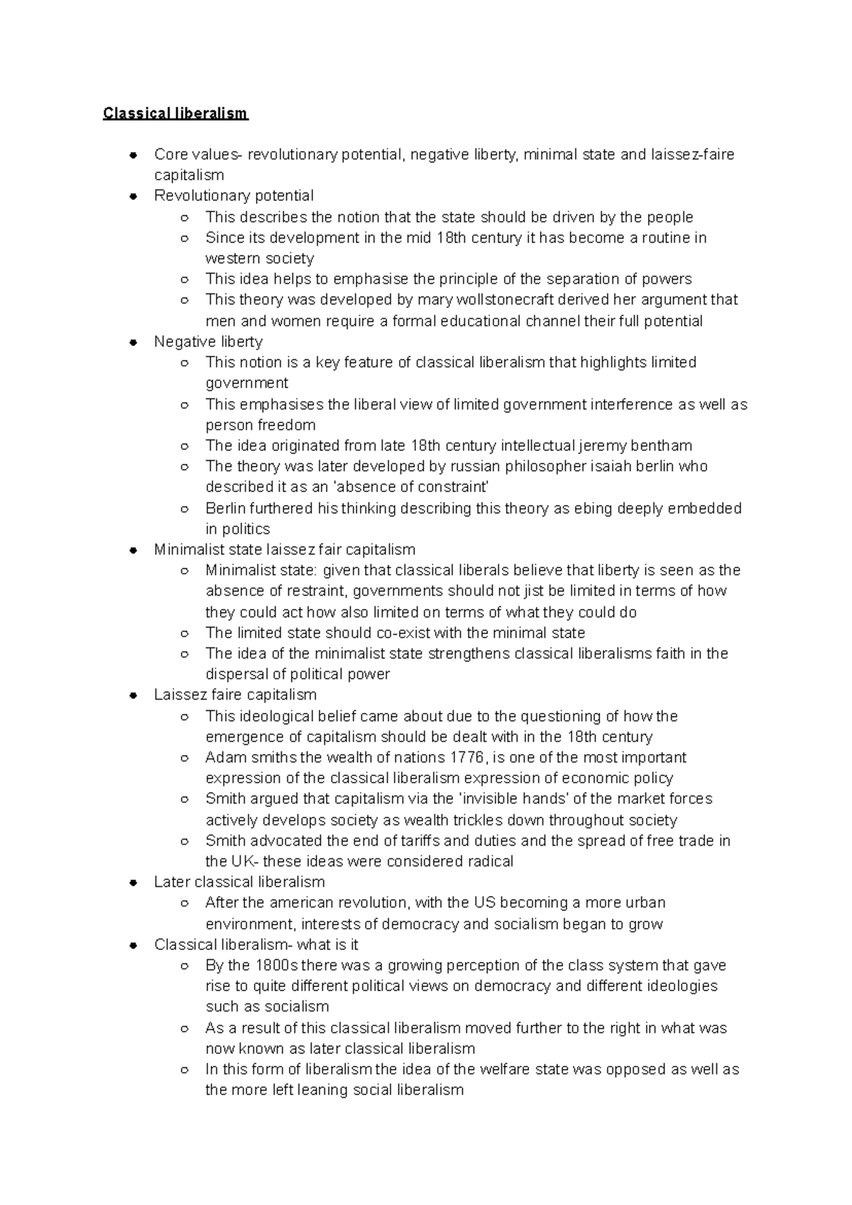 Different types of liberalism - Google Docs - Classical liberalism Core ...