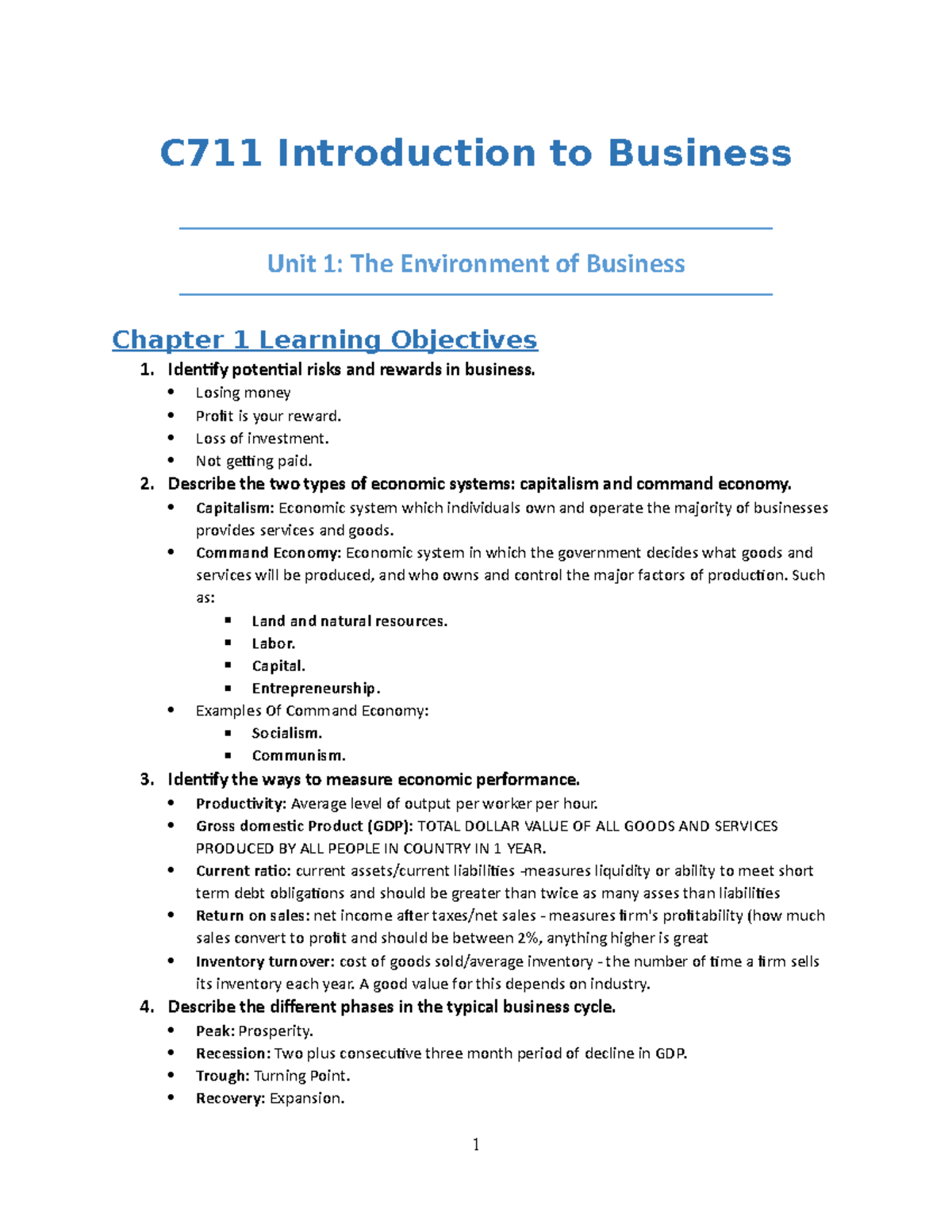 C711 Introduction to Business - Identify potential risks and rewards in ...
