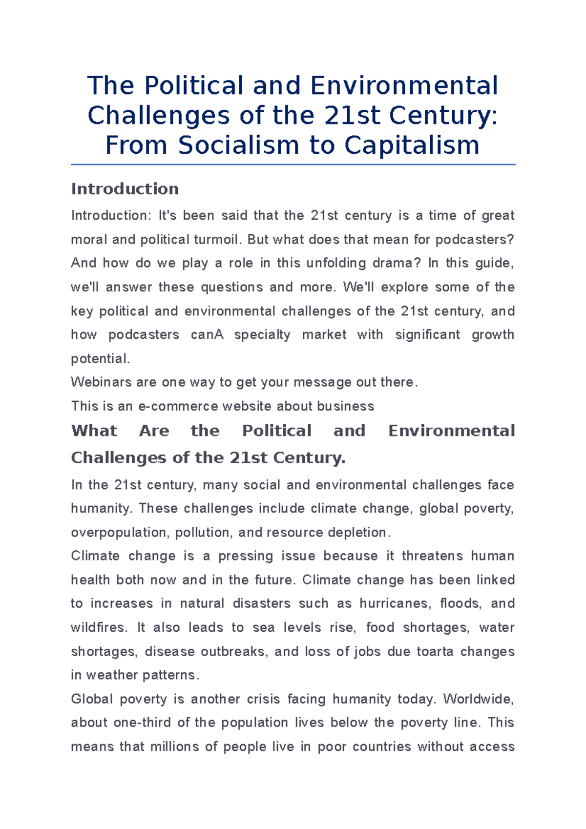 The Political and Environmental Challenges of the 21st Century From ...