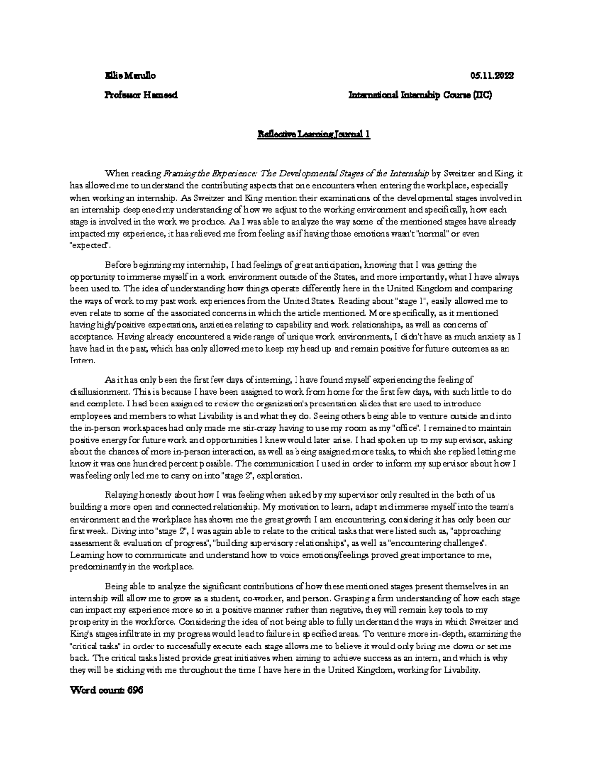 Reflective Learning Journal 1 - Ellie Marullo 05. 11. 2022 Professor ...
