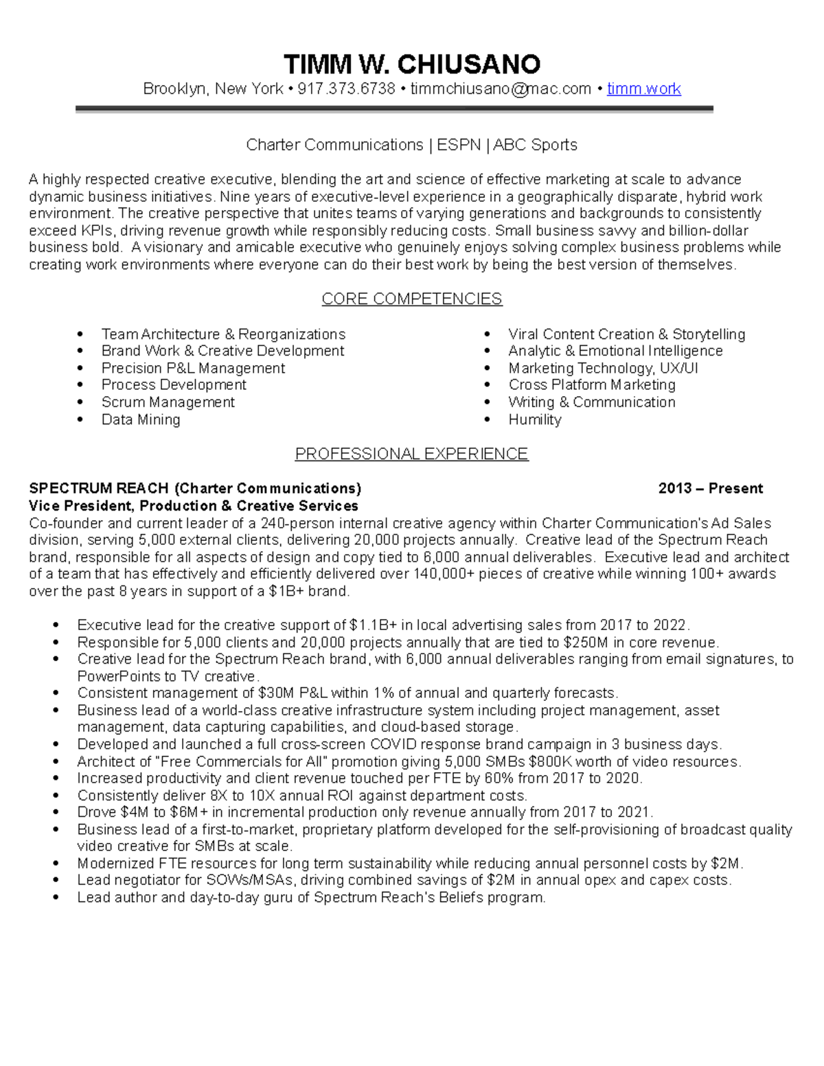 Timm Chiusano CV Jan-23 - TIMM W. CHIUSANO Brooklyn, New York • 917.373 ...