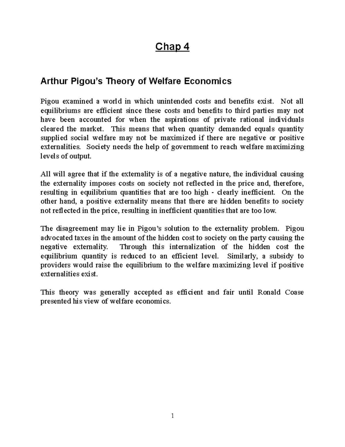 321Word Notes ch4 - Chap 4 Arthur Pigou’s Theory of Welfare Economics ...