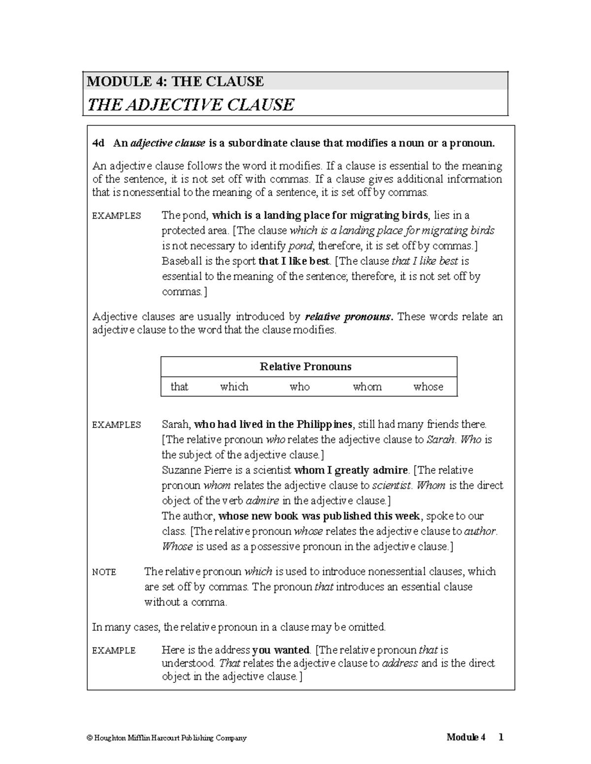 Adj Clause - MODULE 4: THE CLAUSE THE ADJECTIVE CLAUSE 4d An adjective ...