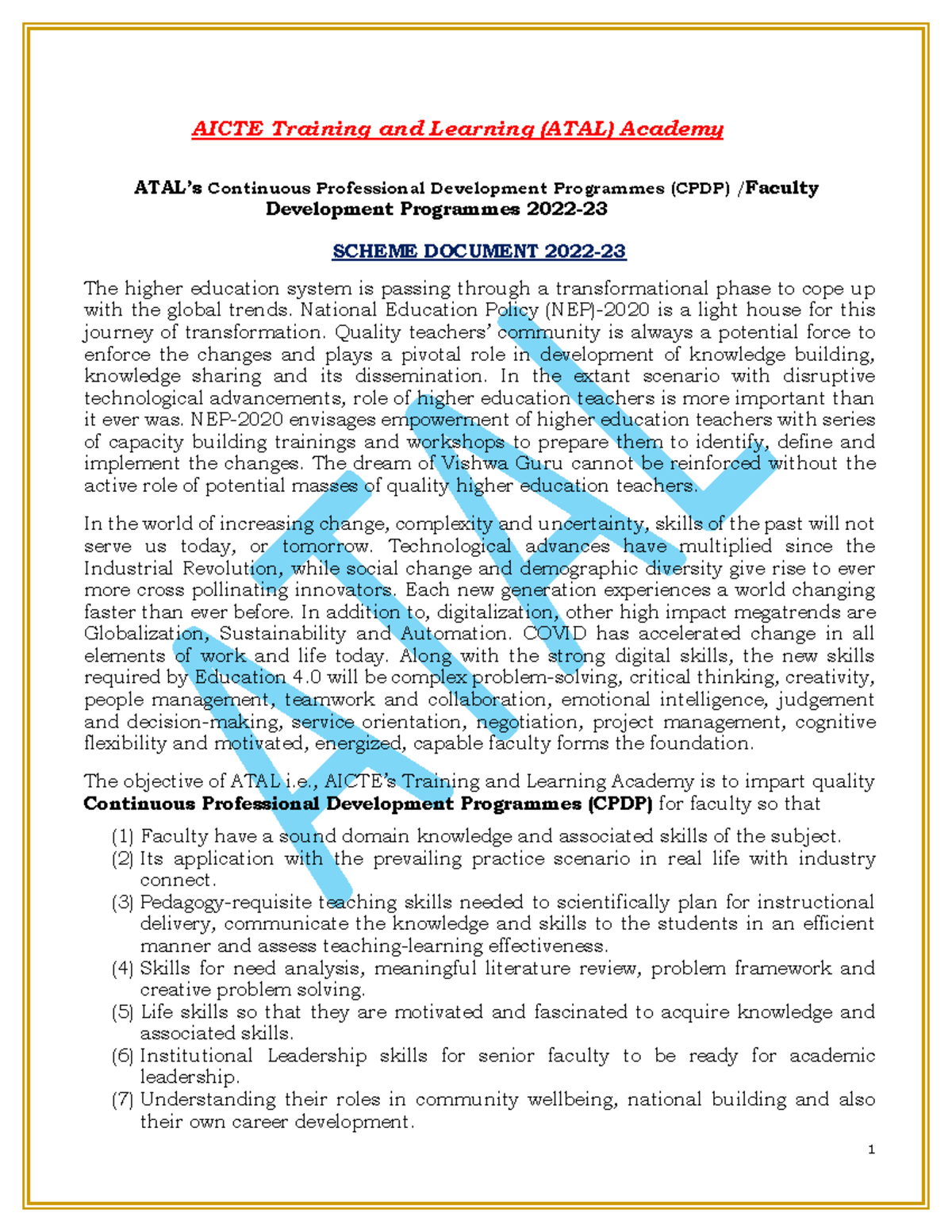 ATAL Scheme document 2022-23 - AICTE Training and Learning (ATAL) Academy ATAL’s Continuous ...