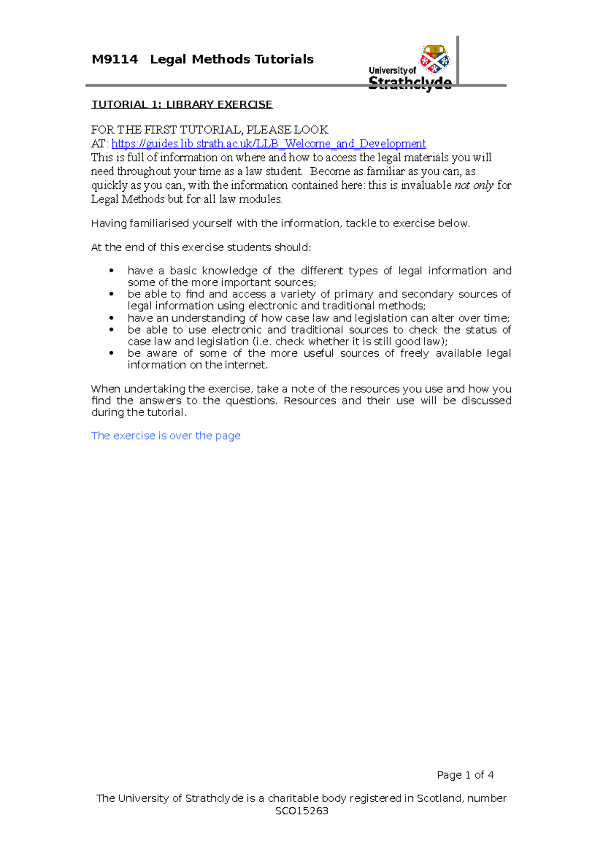 Legal Methods tutorial 1 - TUTORIAL 1: LIBRARY EXERCISE FOR THE FIRST ...