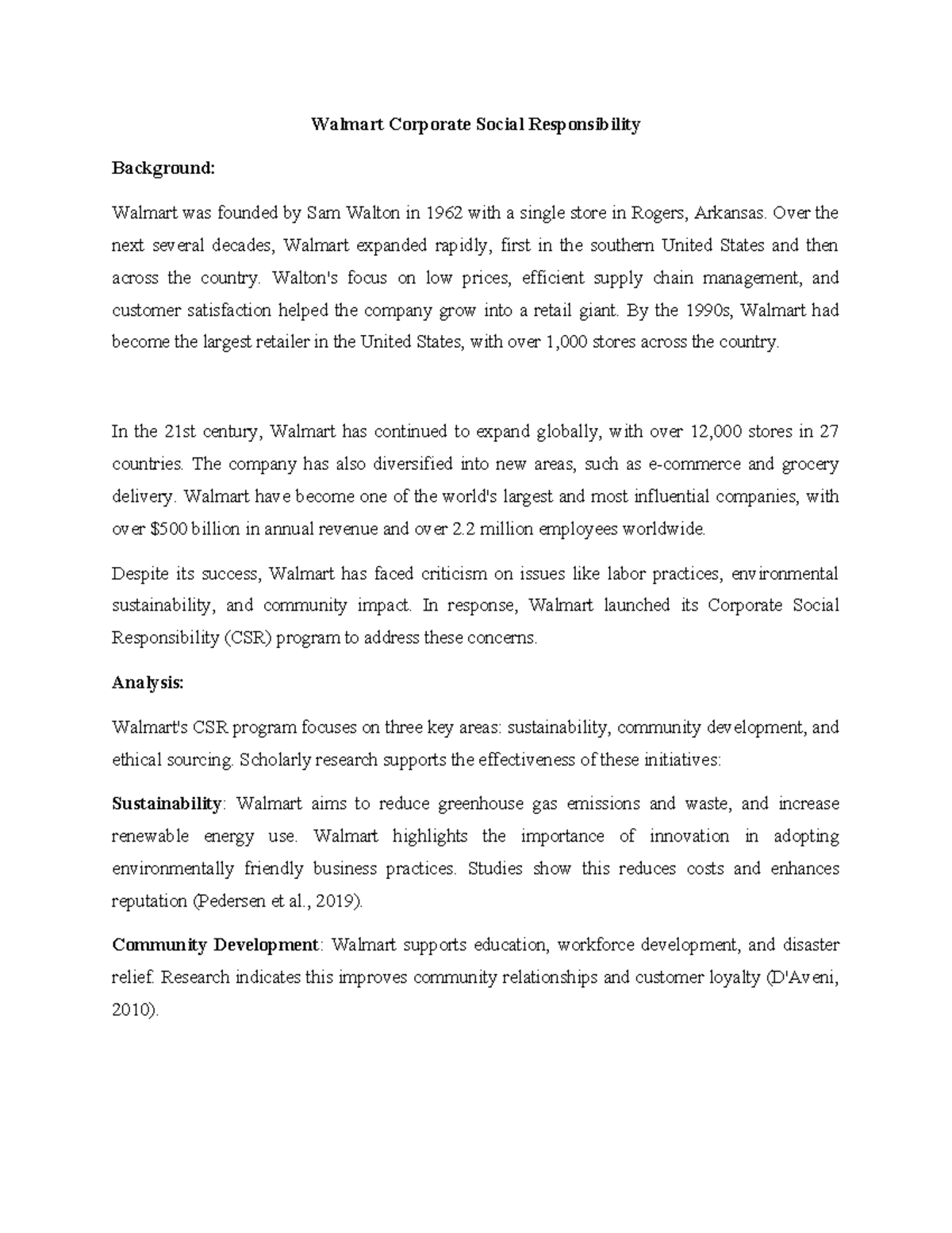 Walmart CSR program, Research ptoject - Walmart Corporate Social ...