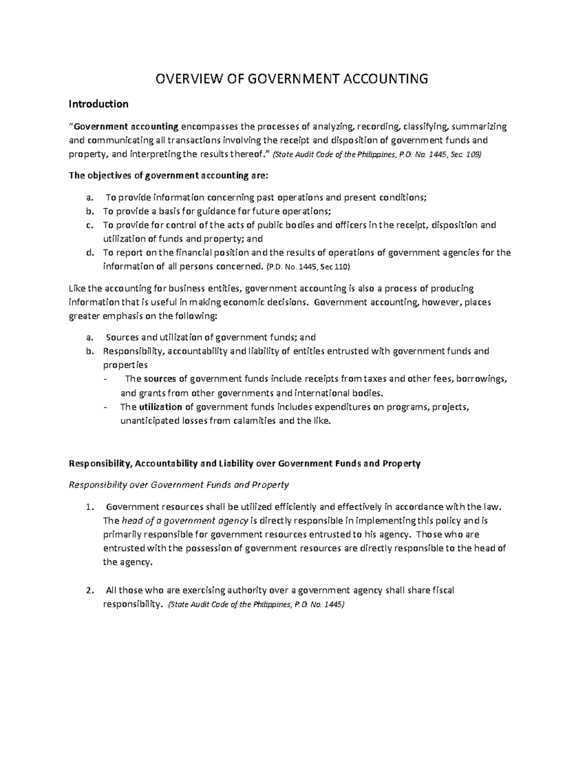 Acc Org C1 Handouts - handout - OVERVIEW OF GOVERNMENT ACCOUNTING ...