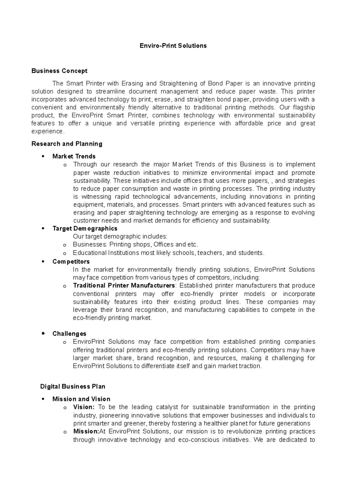 Businessplan - Enviro-Print Solutions Business Concept The Smart ...