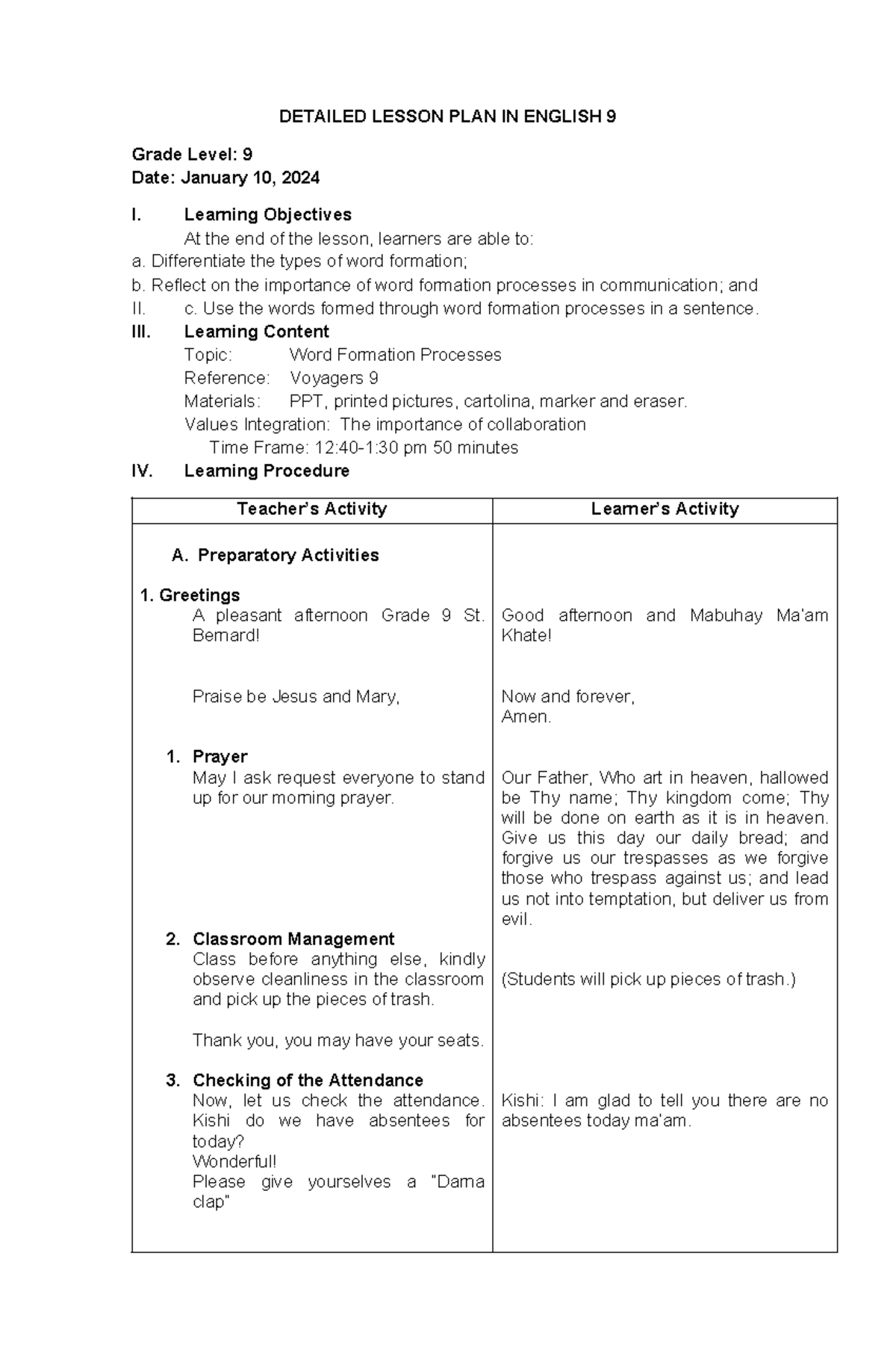 DLP WORD Formation Processes Grade 9 - DETAILED LESSON PLAN IN ENGLISH ...
