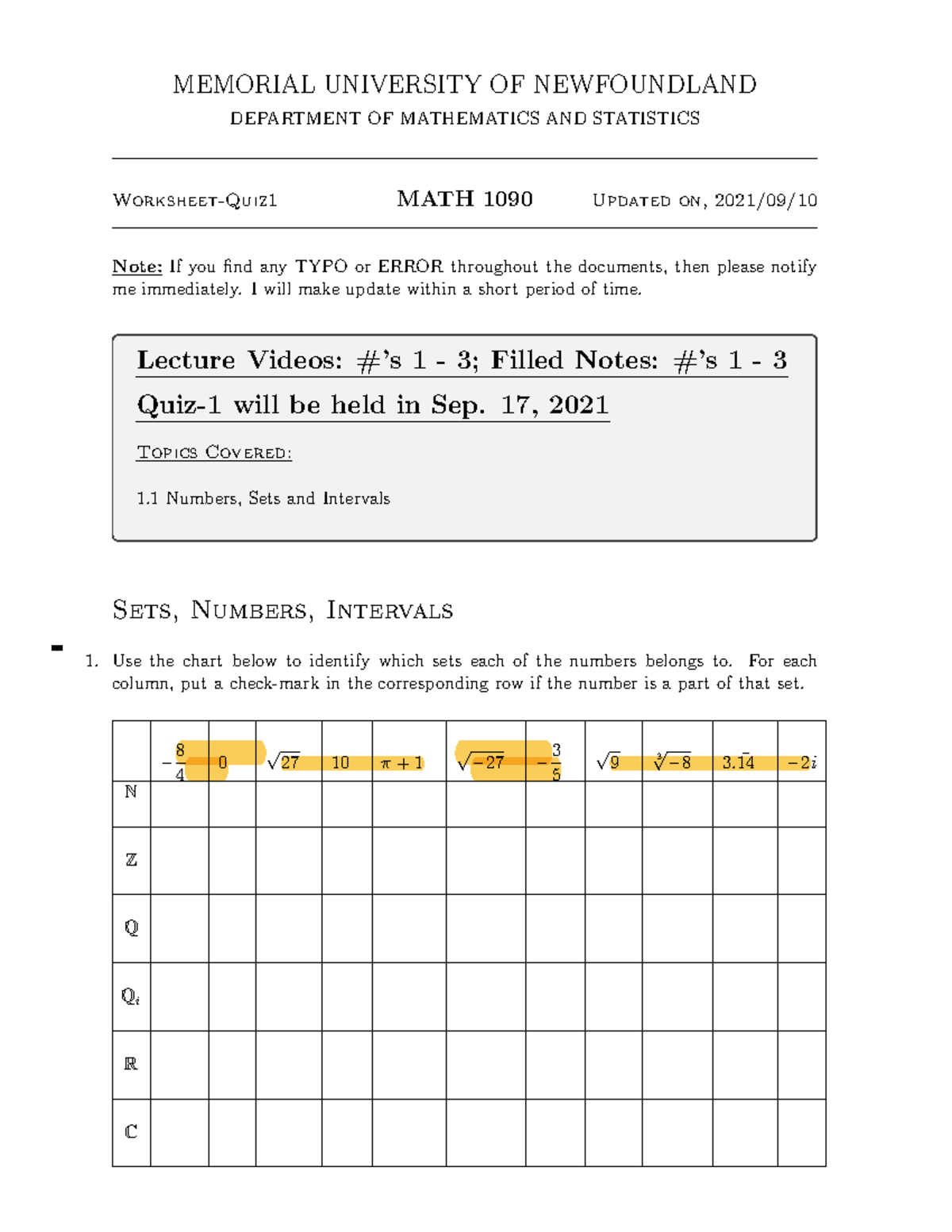 Math 1090-Practice Worksheet-Quiz1 - MEMORIAL UNIVERSITY OF ...