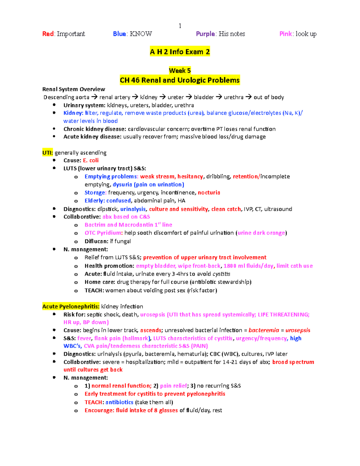 Exam 2 2 - Lecture/exam notes - Red: Important Blue: KNOW Purple: His ...
