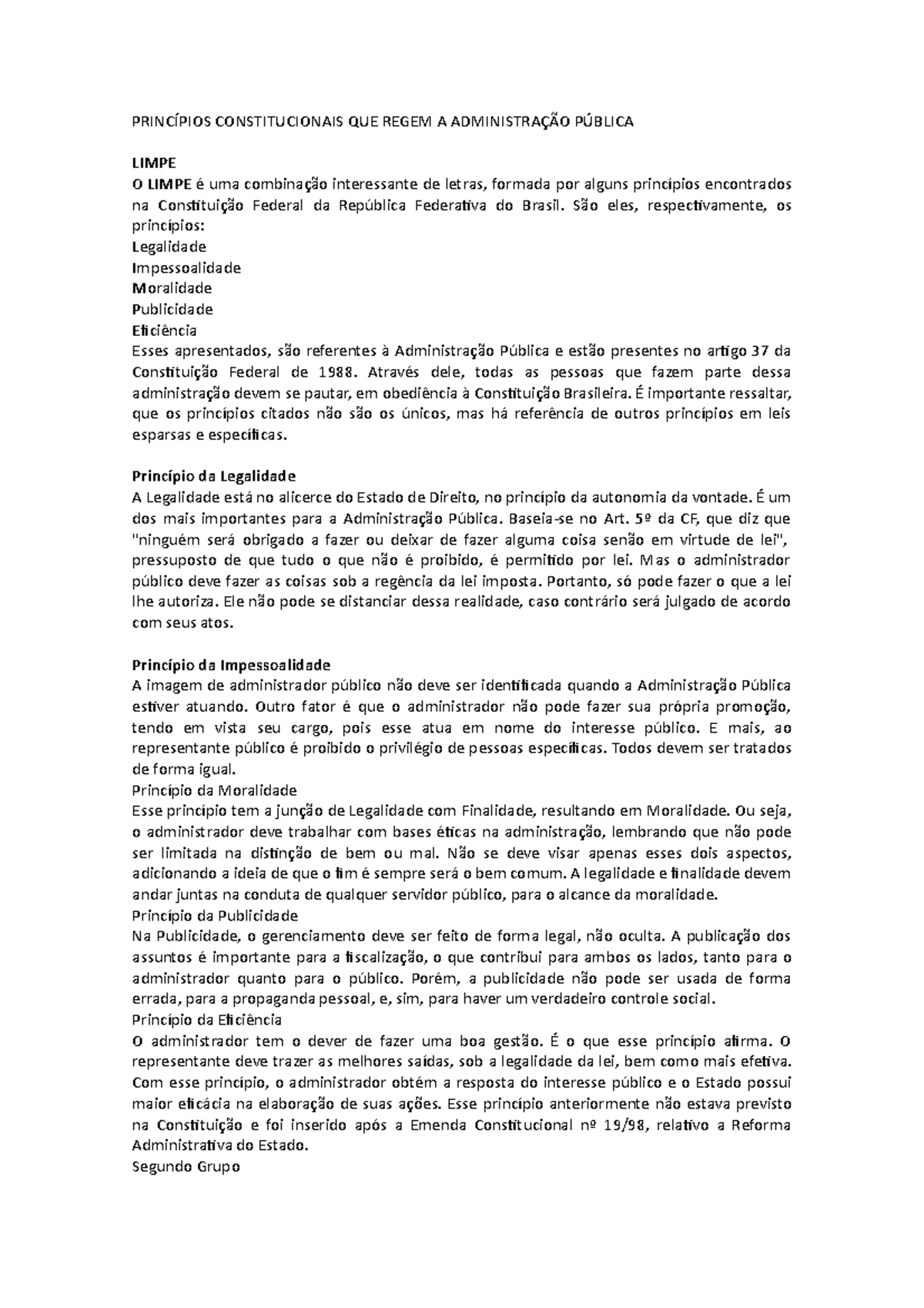 Direito Administrativo I - CONSTITUCIONAIS QUE REGEM A LIMPE O LIMPE ...