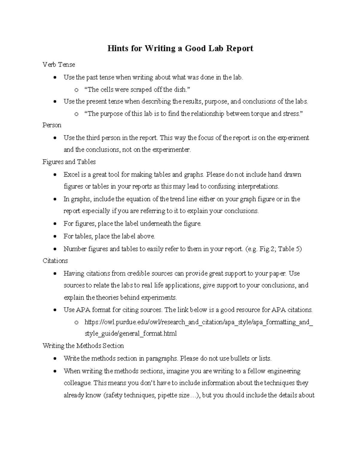 Hints for Writing a Good Lab Report - o “The cells were scraped off the dish.” - Use the present ...