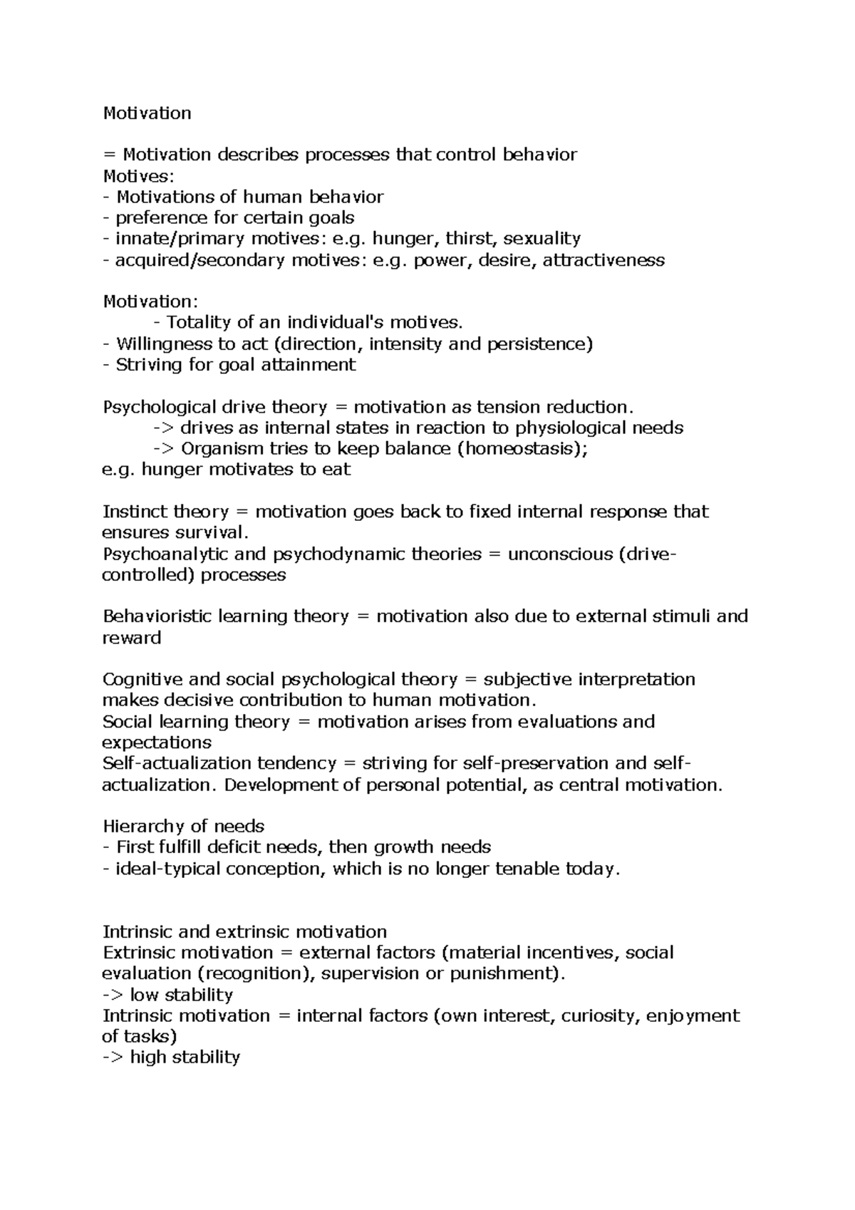 Motivation - Psycho Notes - Motivation = Motivation describes processes ...