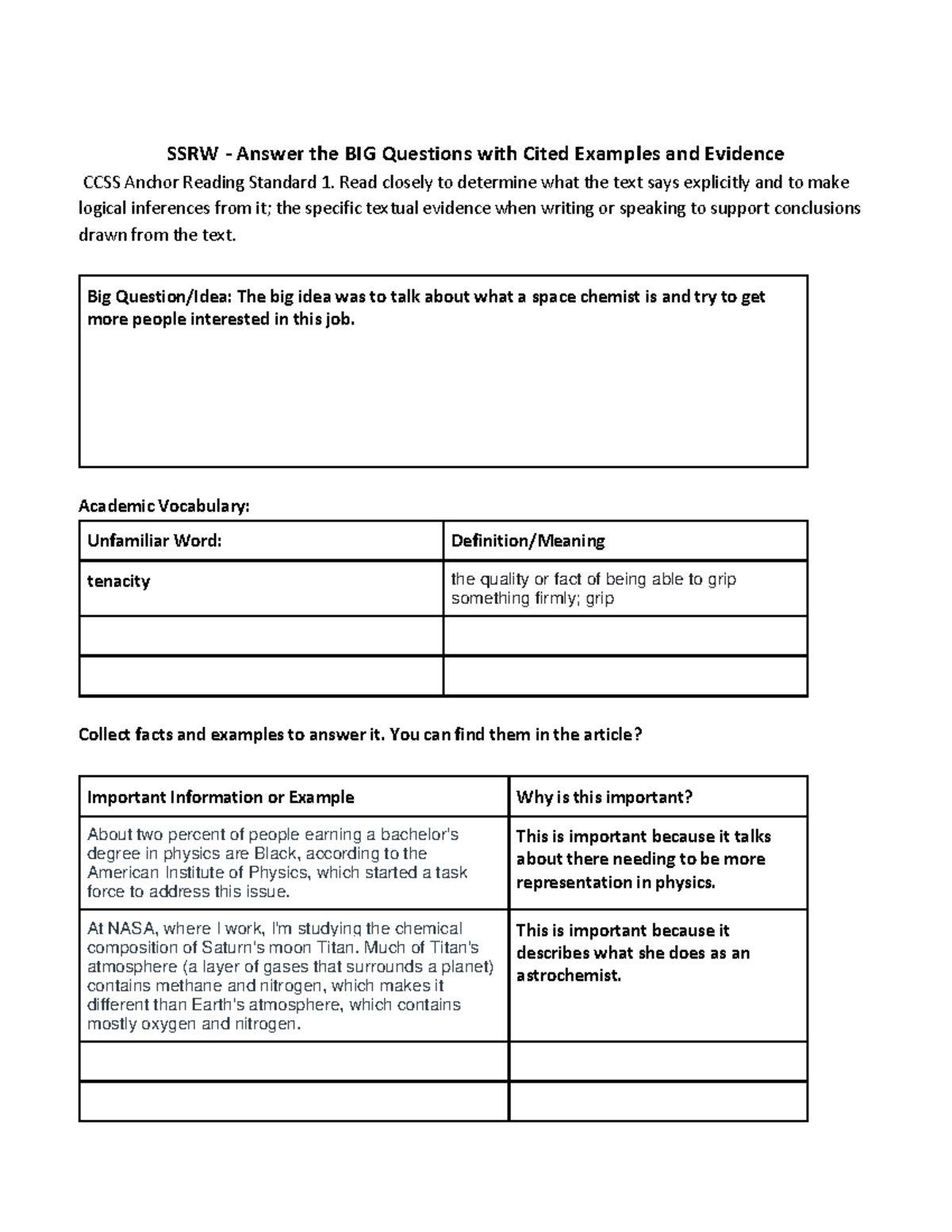 Chemist worksheet - SSRW - Answer the BIG Questions with Cited Examples ...