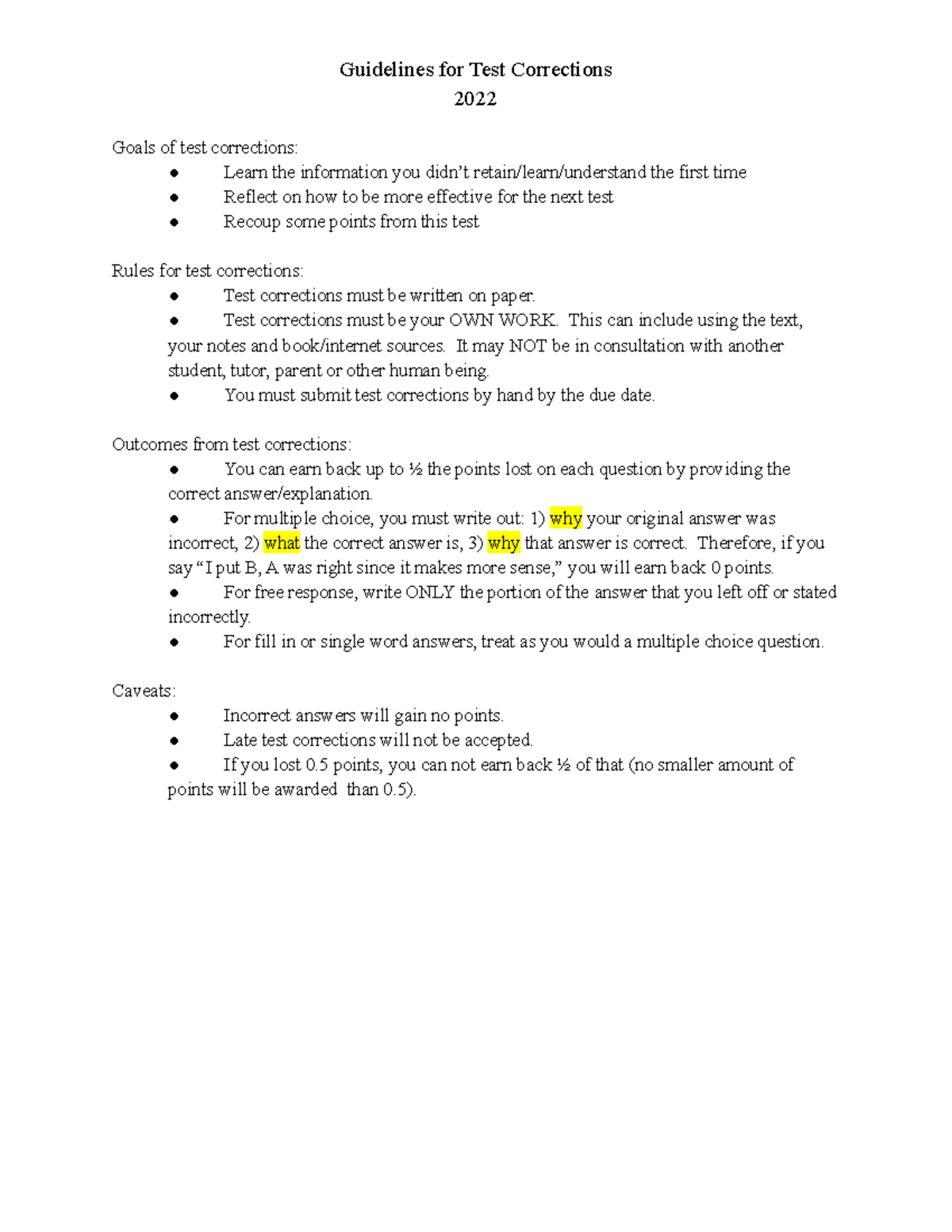 Test corrections 2021 - fasdfrwbrqbf - Guidelines for Test Corrections ...