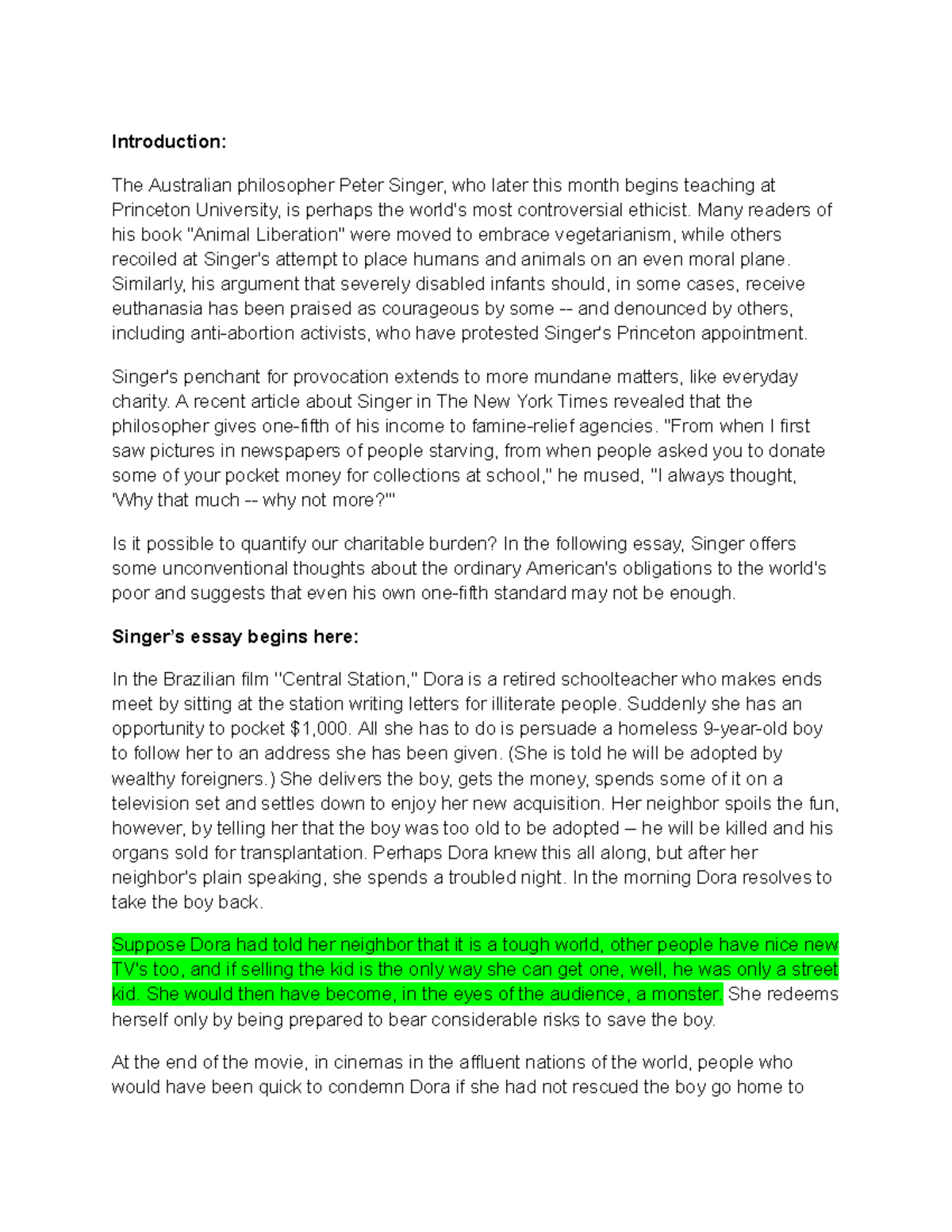 "The Singer Solution to World Poverty" - Introduction: The Australian ...