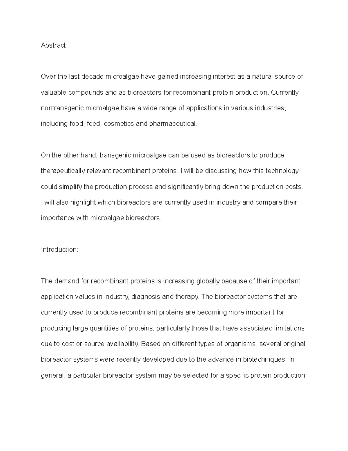 The Potential of Algae as Bioreactors for Protein Expression - Abstract ...