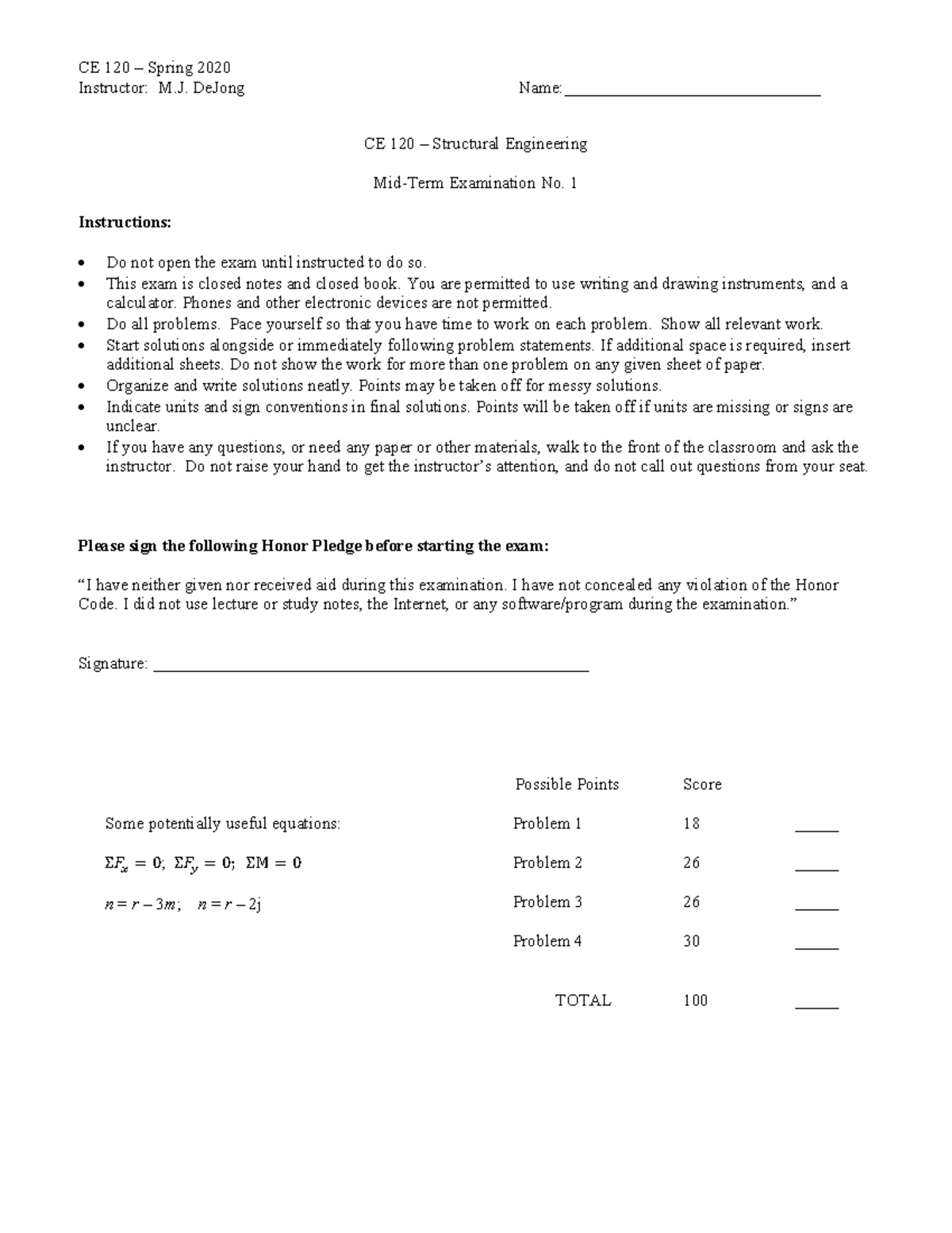 CE120 2020S Midterm 1 solution - Instructor: M. DeJong Name