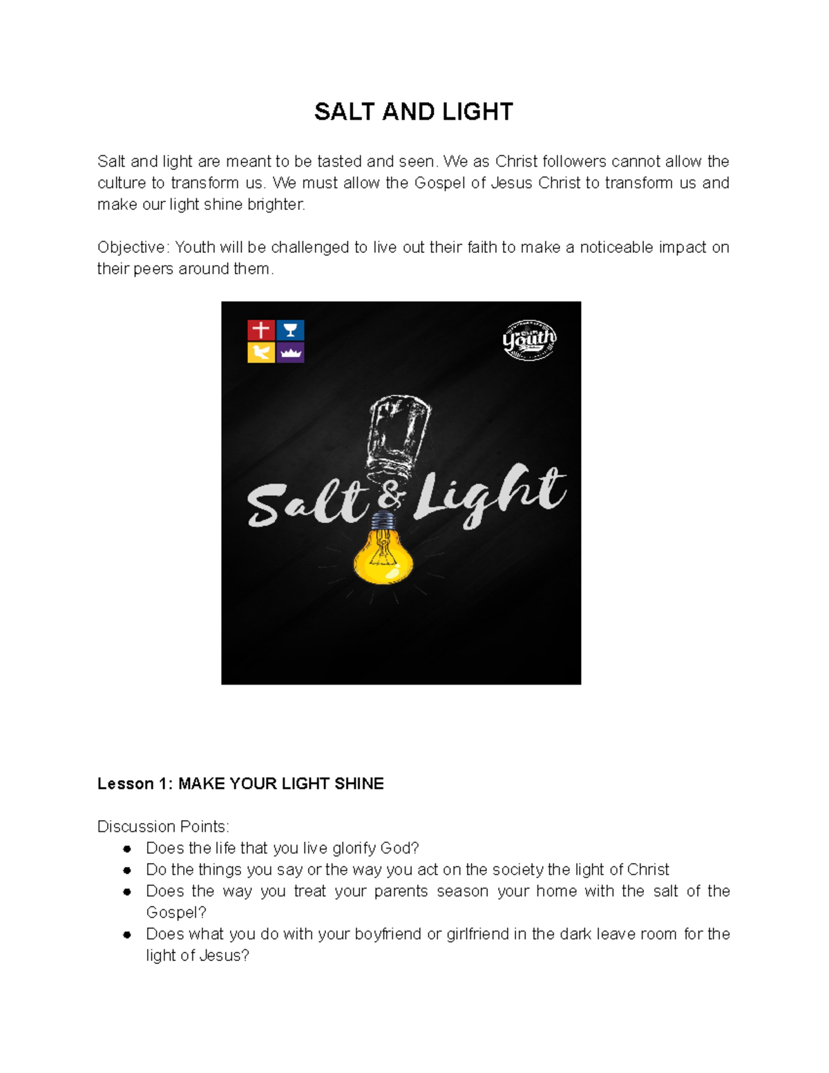 March April Salt and Light Lesson 1 - SALT AND LIGHT Salt and light are ...