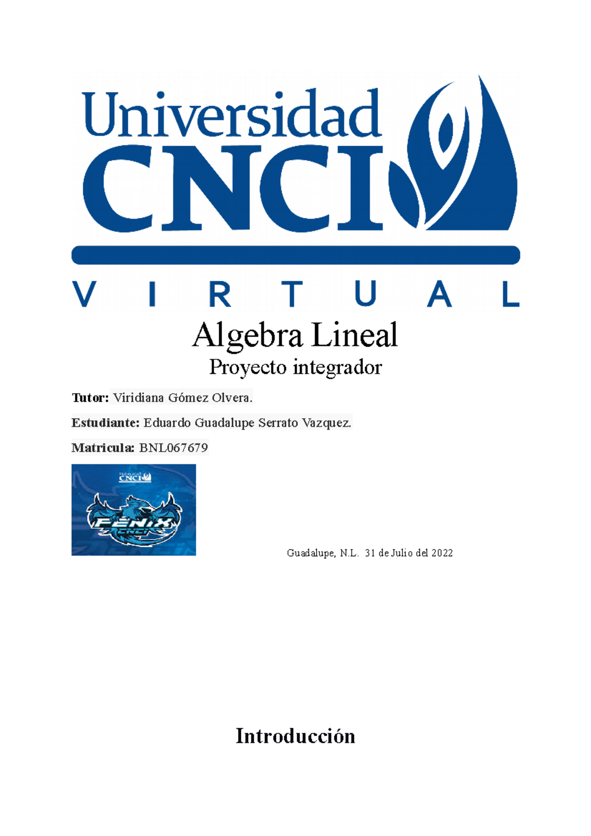 Algebra lineal proyecto integrador - Algebra Lineal Proyecto integrador ...