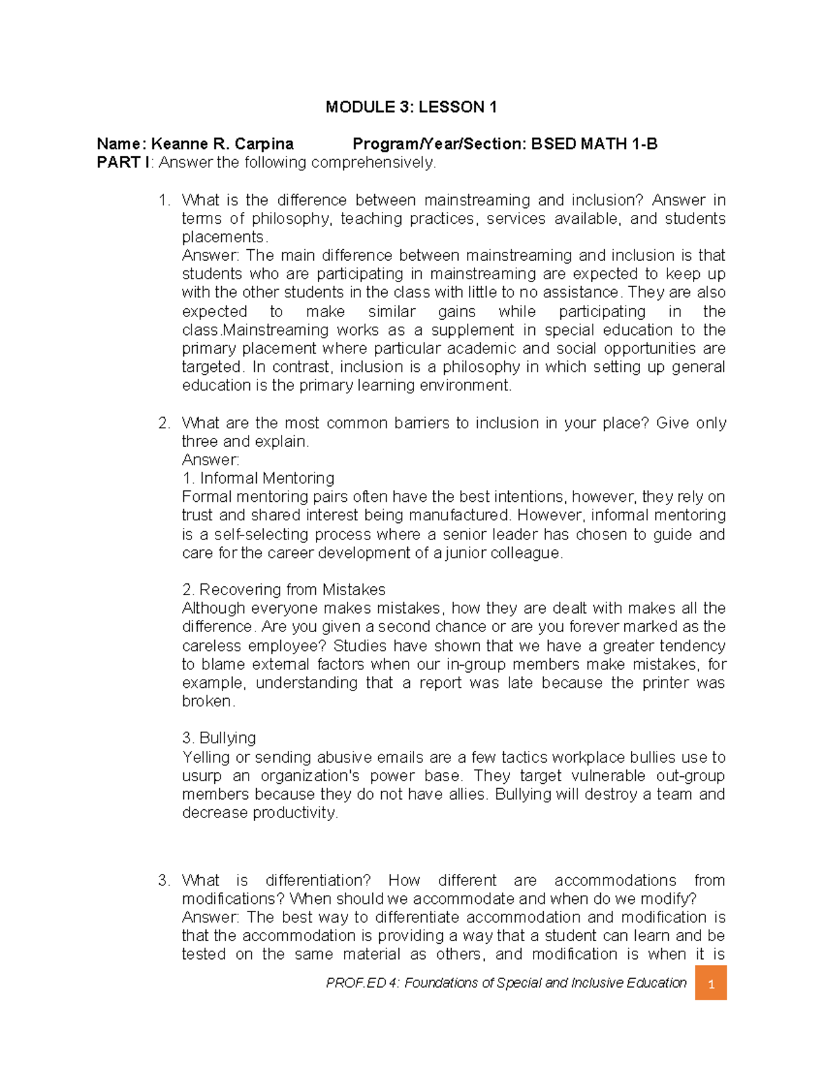 Module 3 - Lesson 1 - Important - MODULE 3: LESSON 1 Name: Keanne R ...