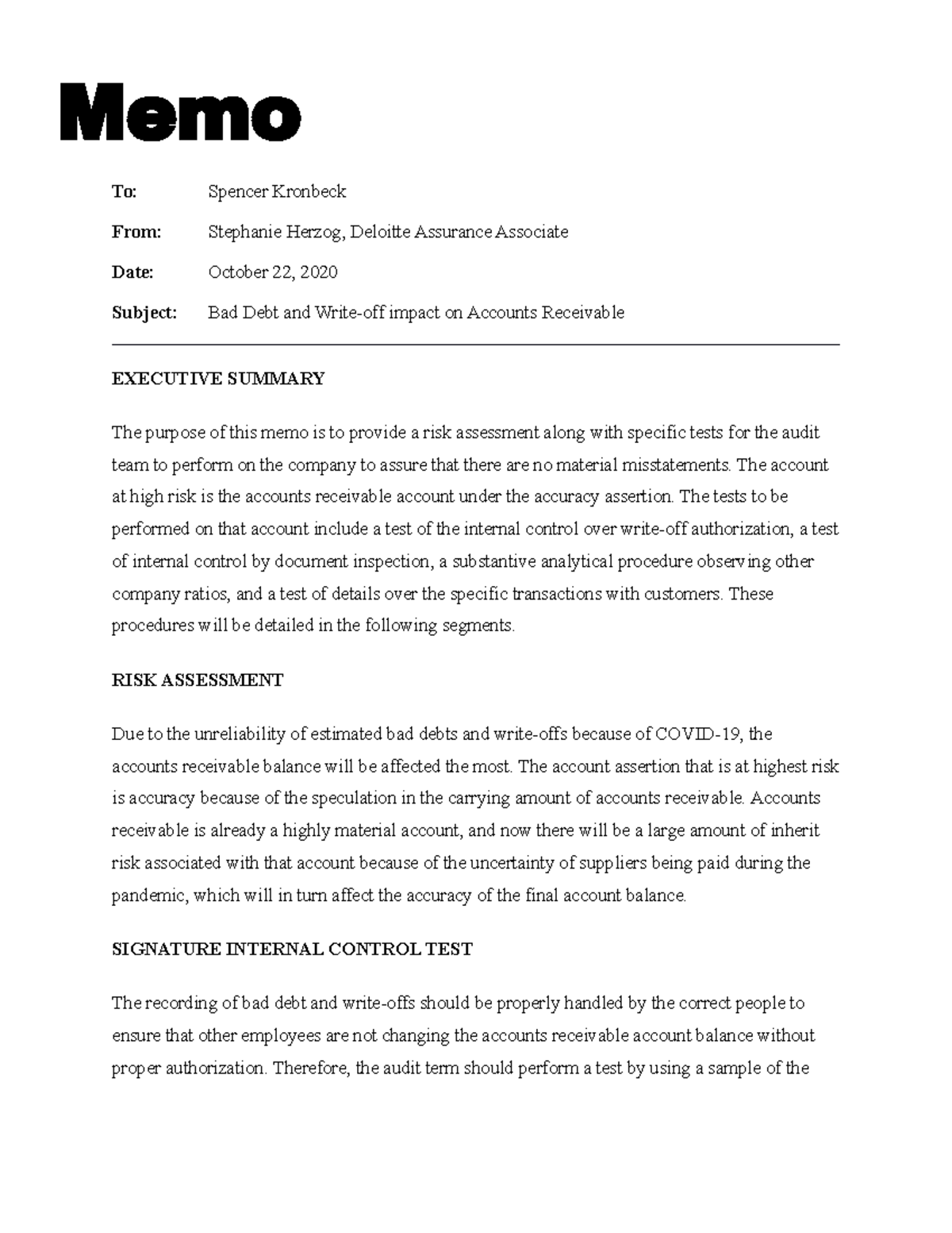 Article Report - Memo To: Spencer Kronbeck From: Stephanie Herzog ...