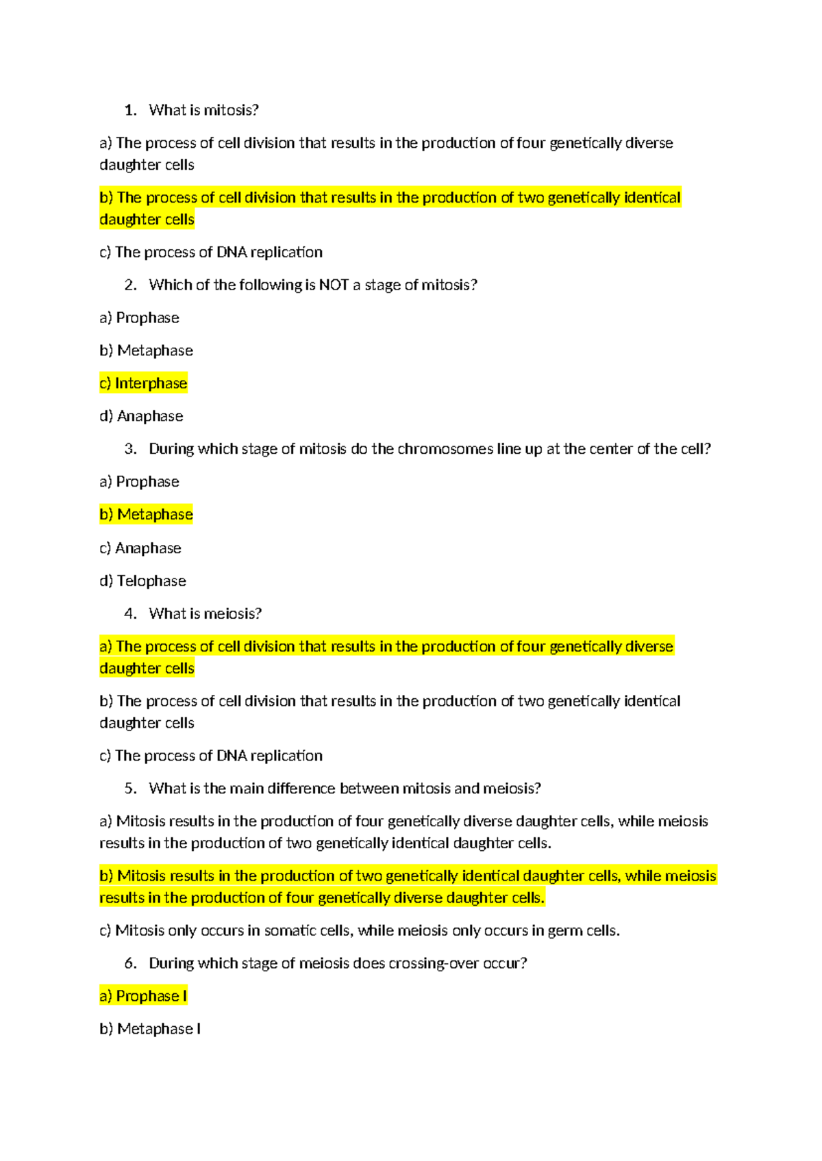 MItosis and meiosis prac test - What is mitosis? a) The process of cell ...