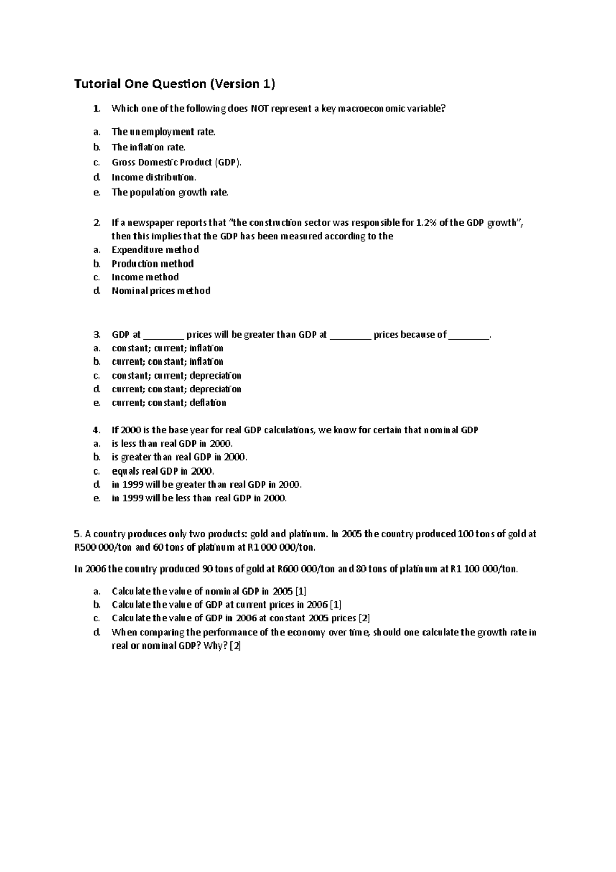 Tutorial One Questions & Solutions - Tutorial One Question (Version 1 ...